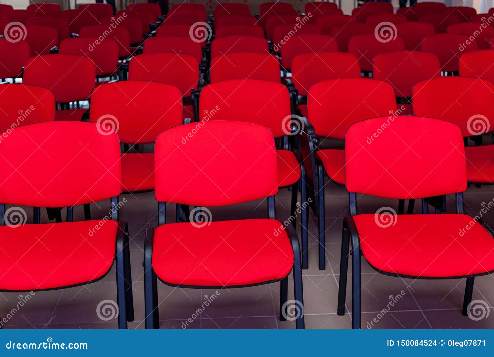 Conference Room with a Red Stage and Chairs Stock Photo - Image of ...