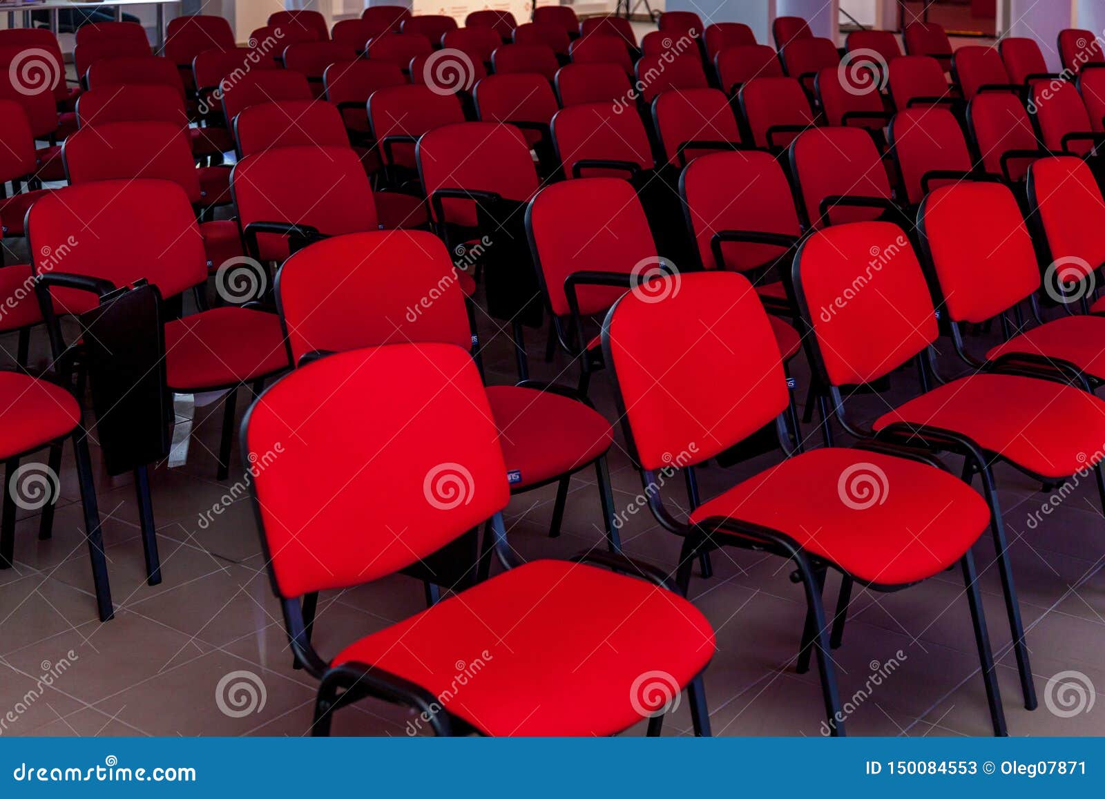Conference Room with a Red Stage and Chairs Stock Image - Image of hall ...