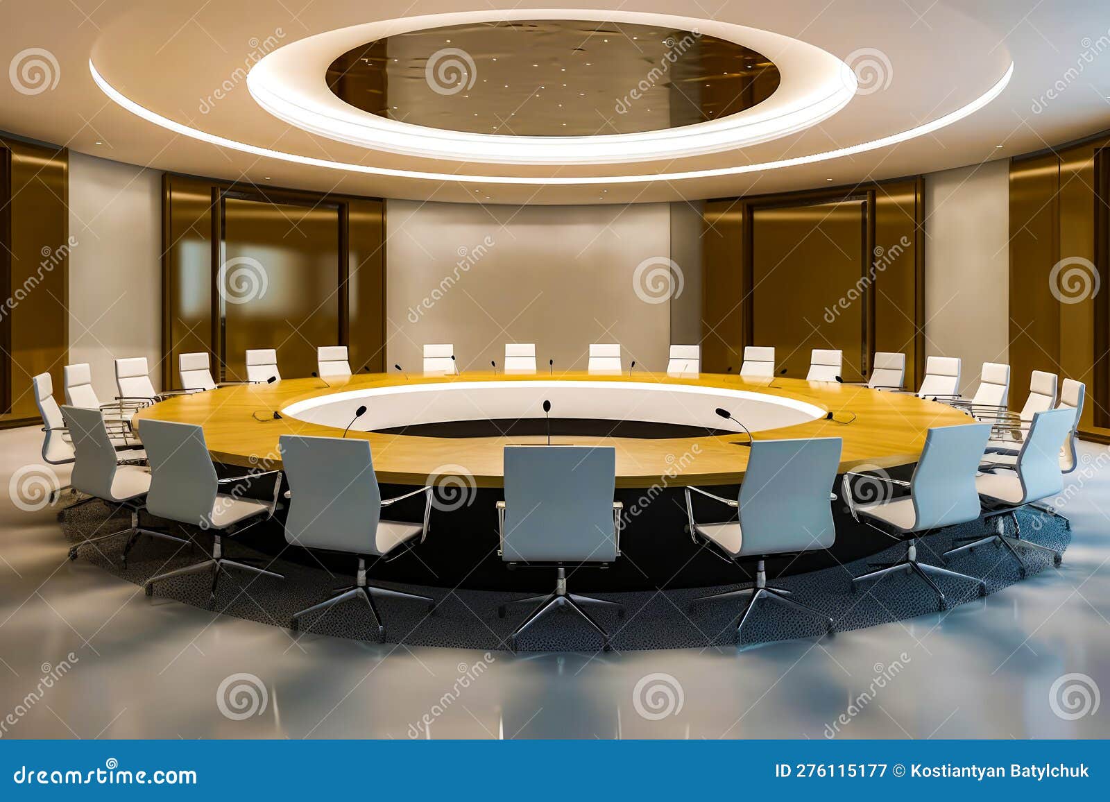 Conference Room with Round Table and Chairs in the Middle of it ...