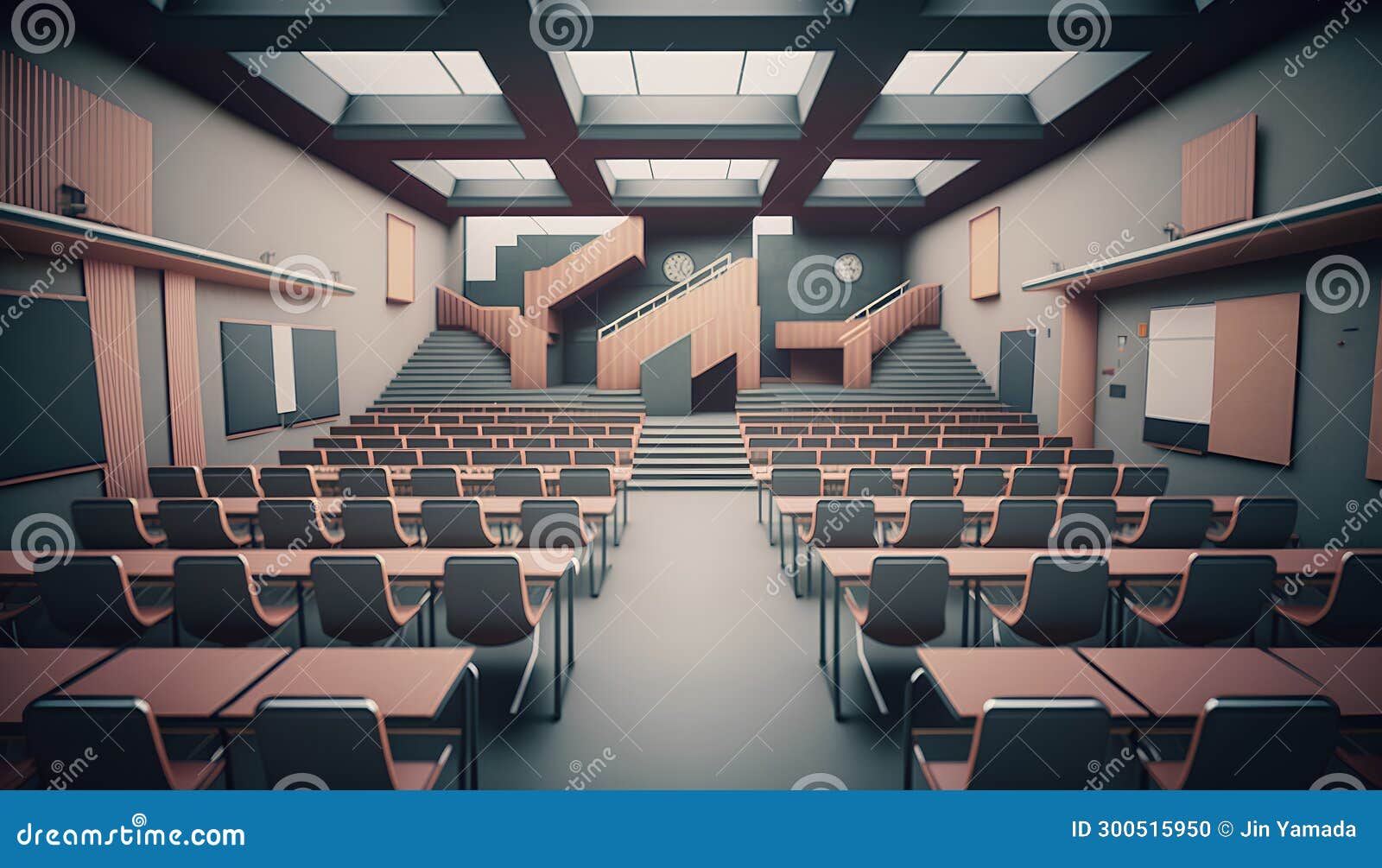 Conference Room With Rows Of Chairs And Stairs. 3d Rendering Royalty ...