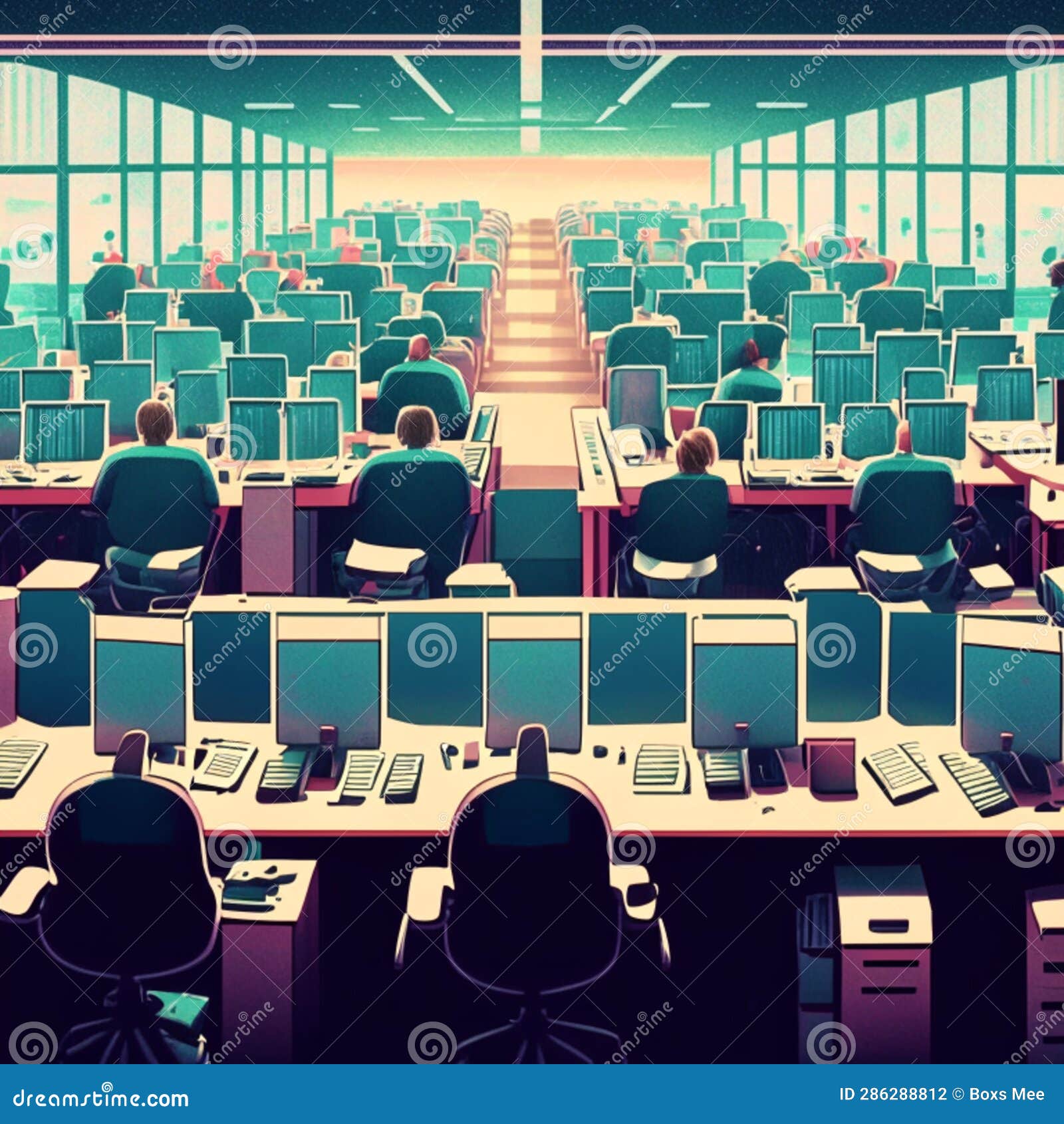 Conference Room with Rows of Computer Monitors. 3d Render Illustration ...