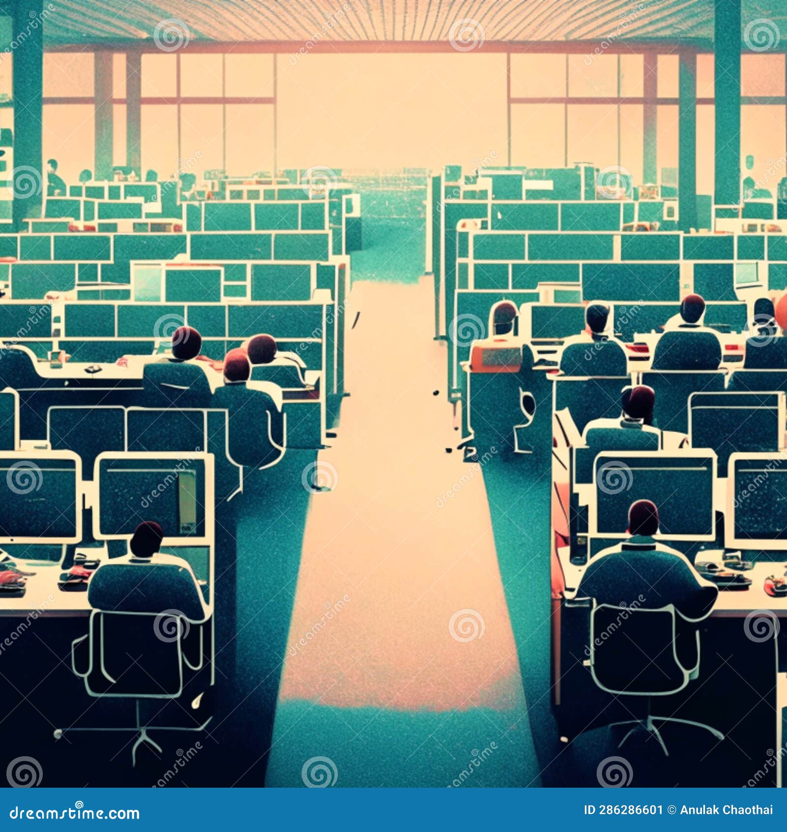 Conference Room with Rows of Computers. 3d Rendering, 3d Illustration Stock Illustration ...