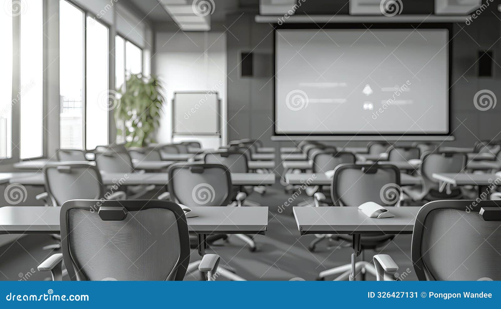 Conference Room Setup with Chairs and Projector Stock Illustration ...