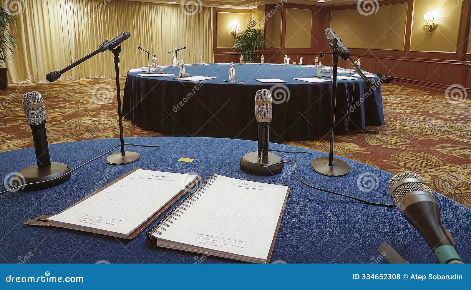 Conference Room Setup with Microphones Stock Photo - Image of system ...