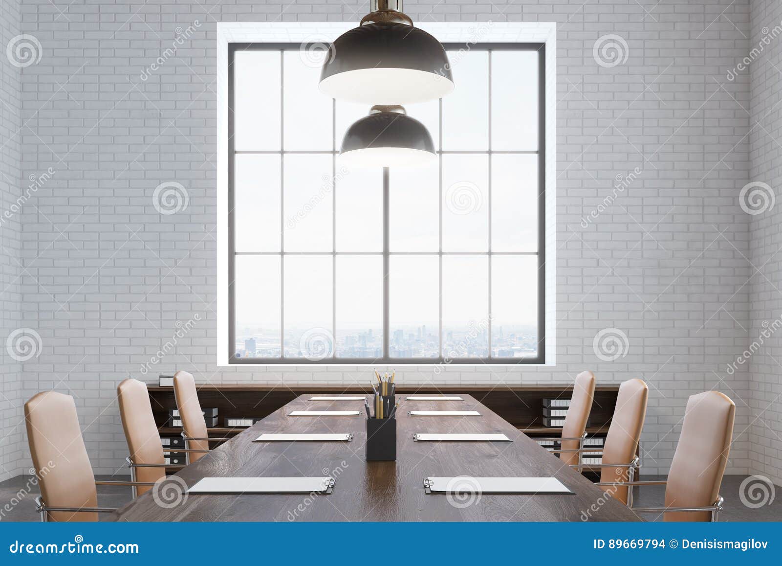 Conference Room Table with Documents Stock Illustration - Illustration ...
