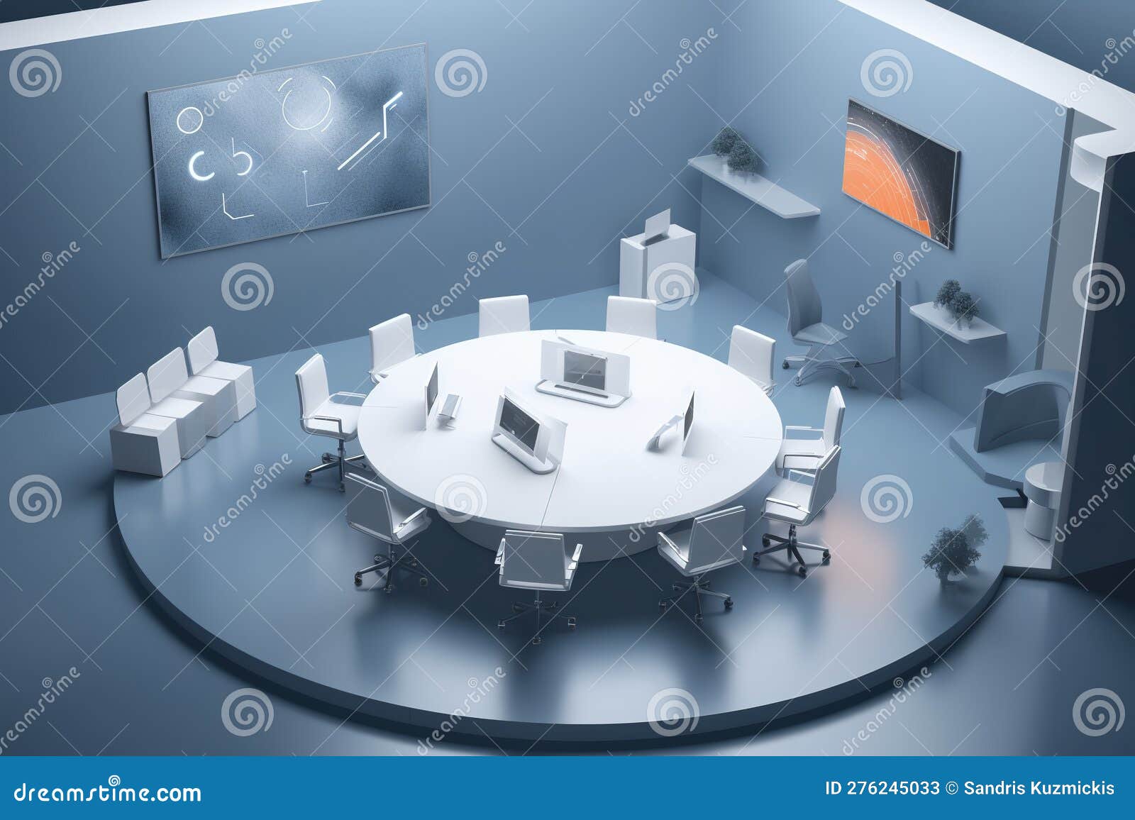 Conference Room with Touch Screens Around a Circular Conference Table ...