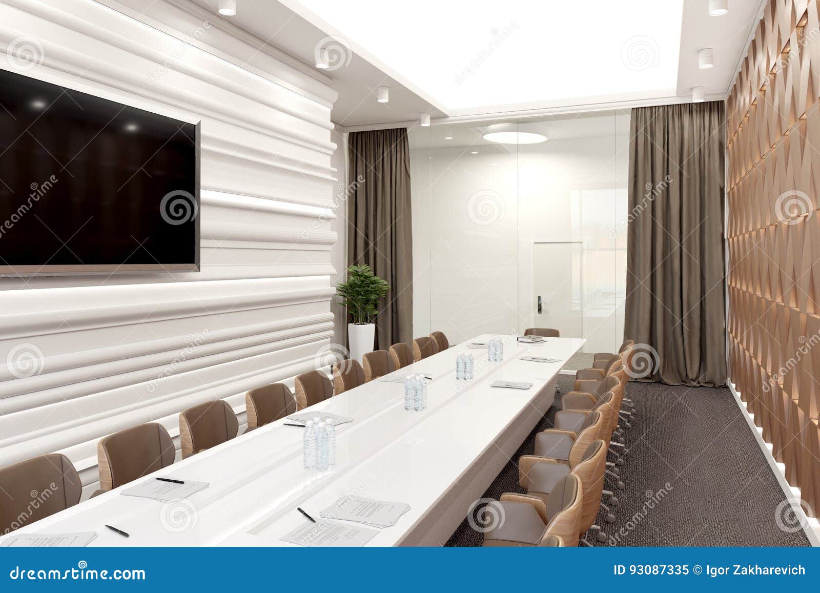 Conference room with TV. stock illustration. Illustration of television ...