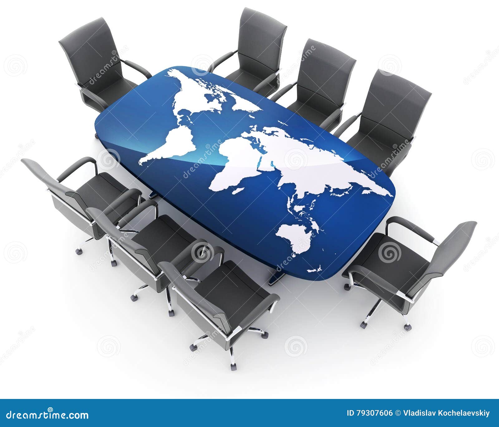 Conference Room and World Map on Table Stock Illustration ...