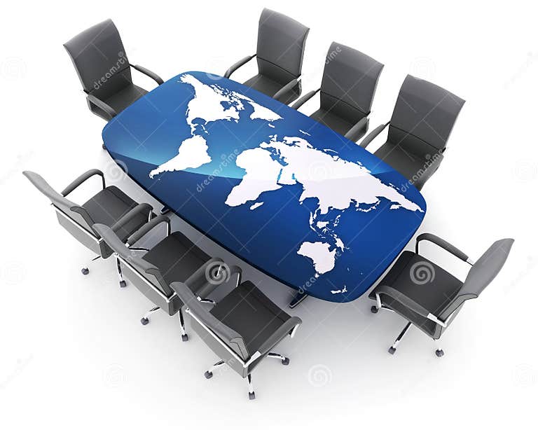 Conference Room and World Map on Table Stock Illustration ...