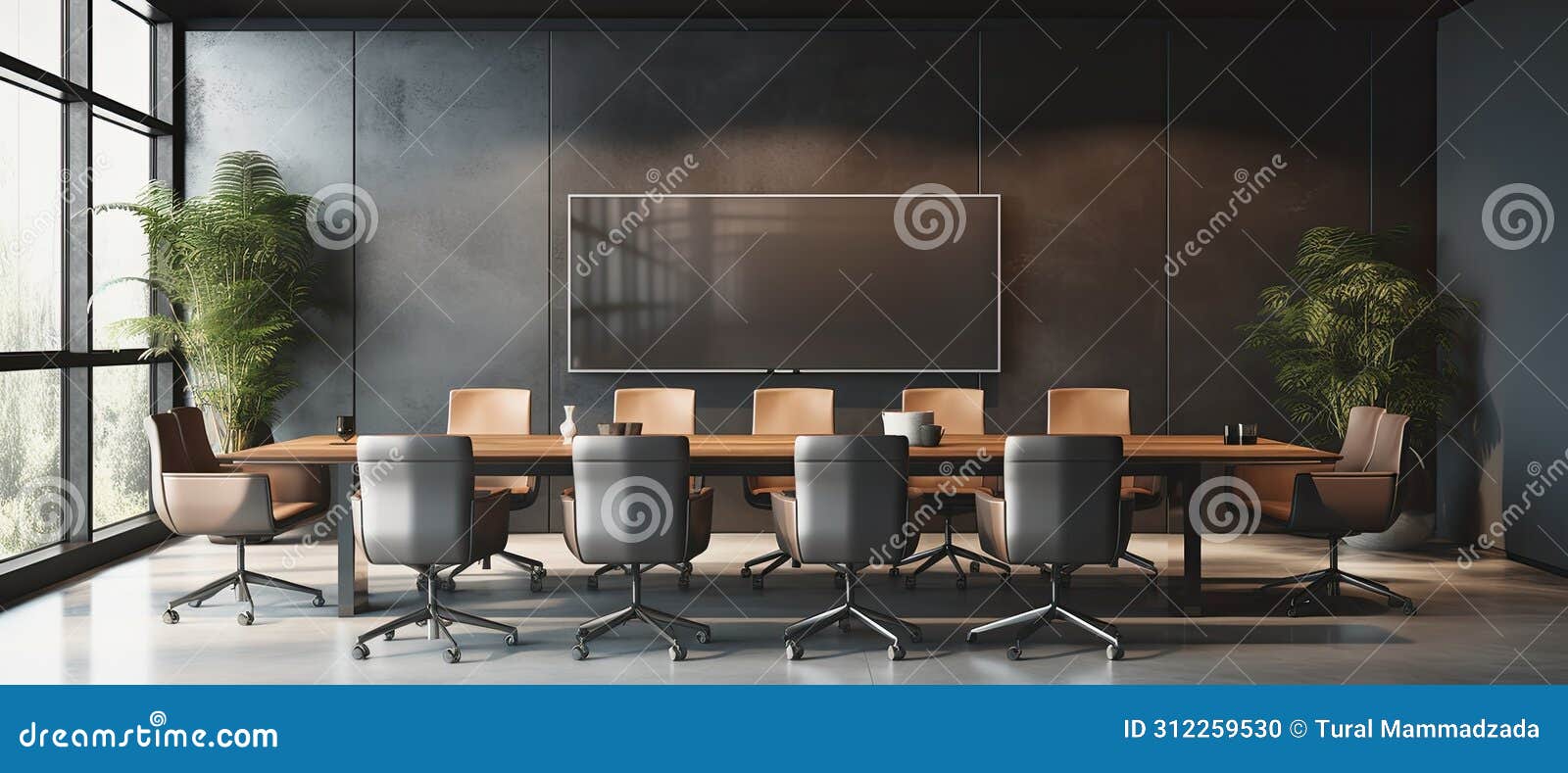 A Conference Space with a Wall-mounted Display Screen Stock Photo ...