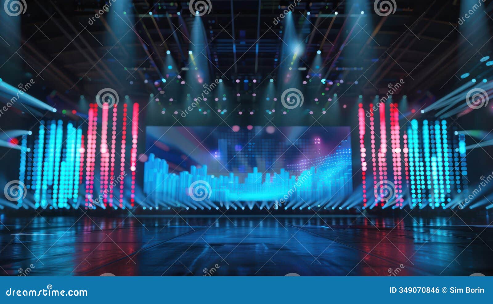 A Conference Stage with a Digital Backdrop Displaying Graphics Stock ...