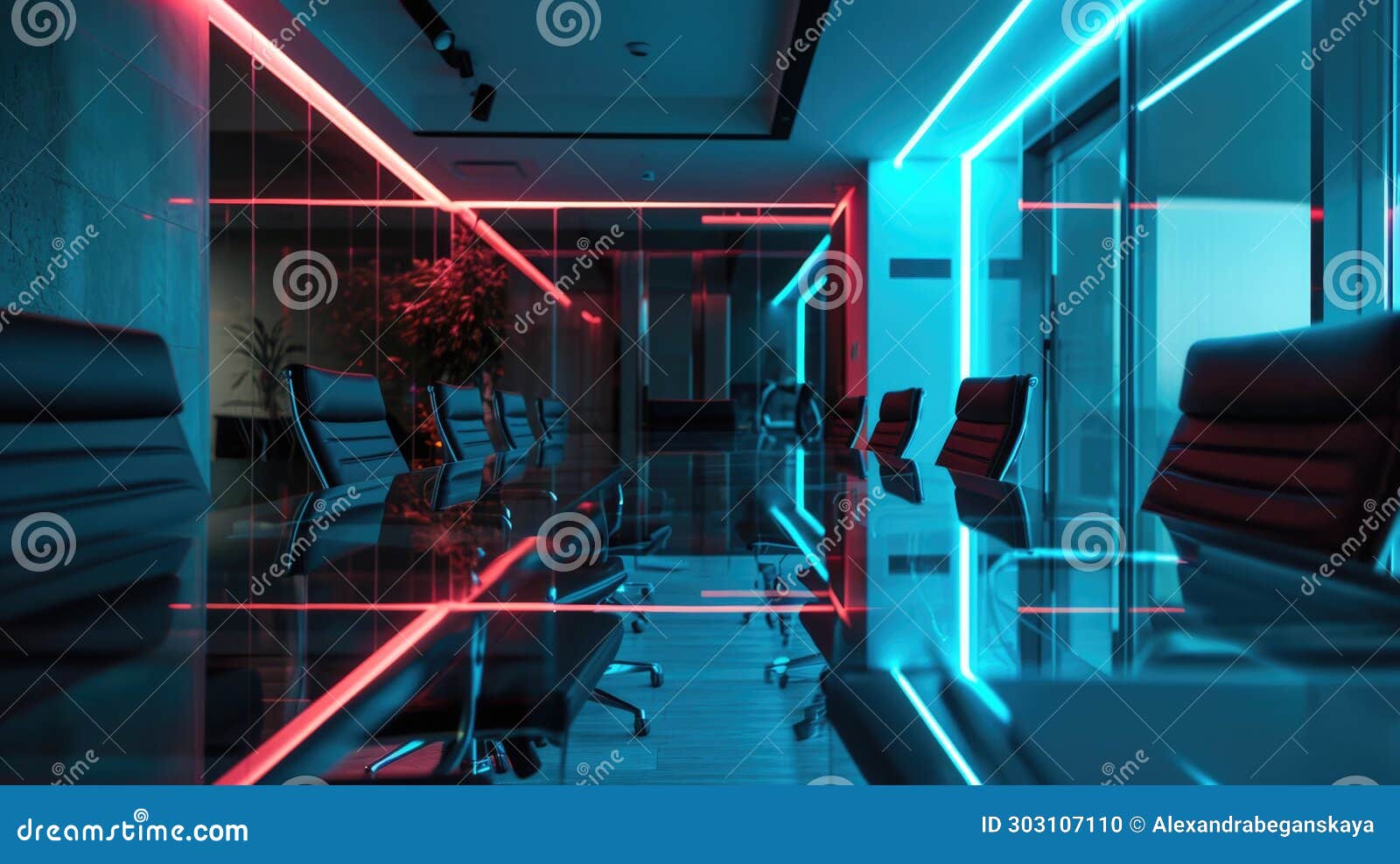 Conference Table with Blue Neon Lighting in the Office Stock ...