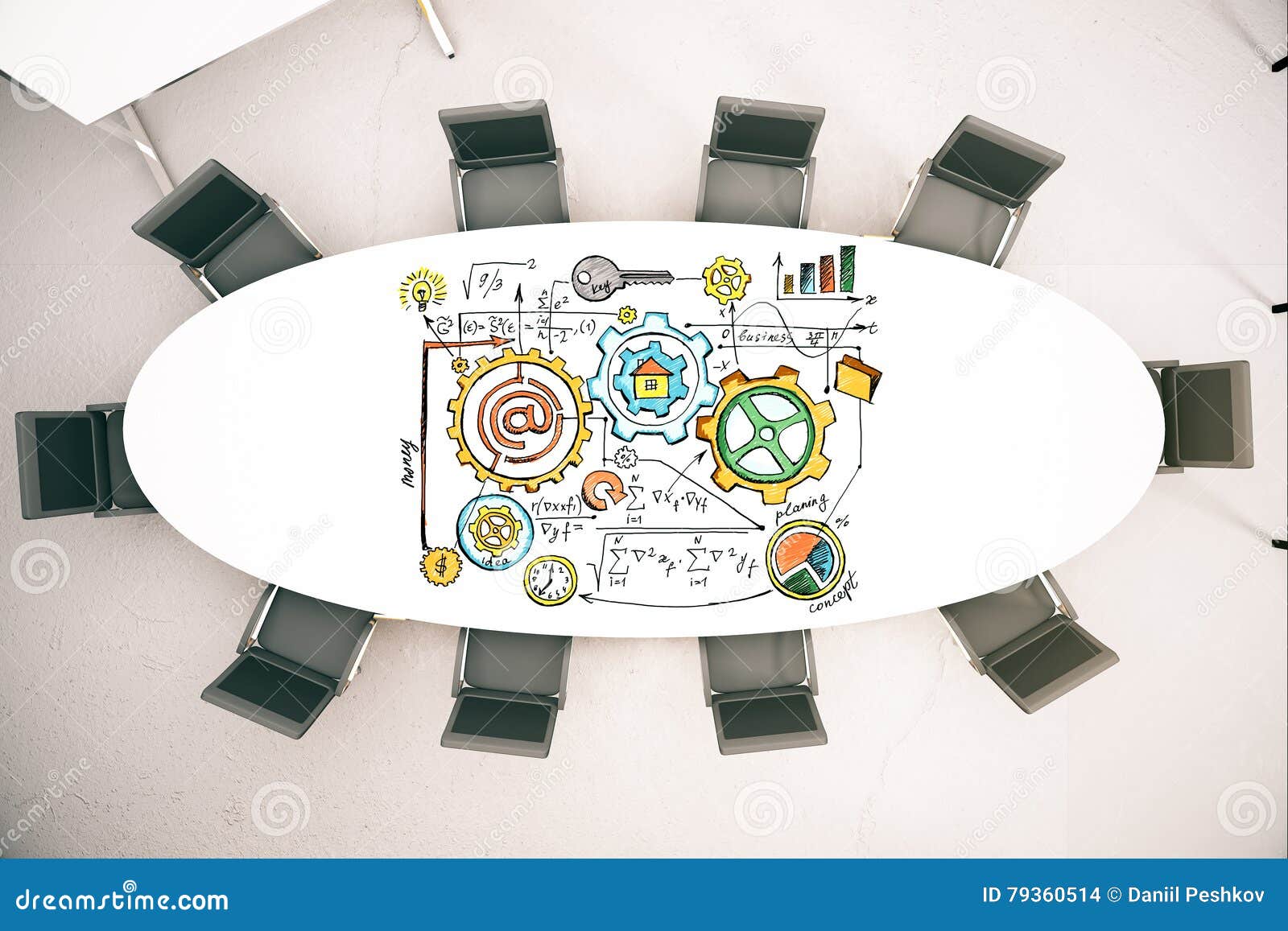 Conference Table with Business Sketch Stock Illustration - Illustration ...