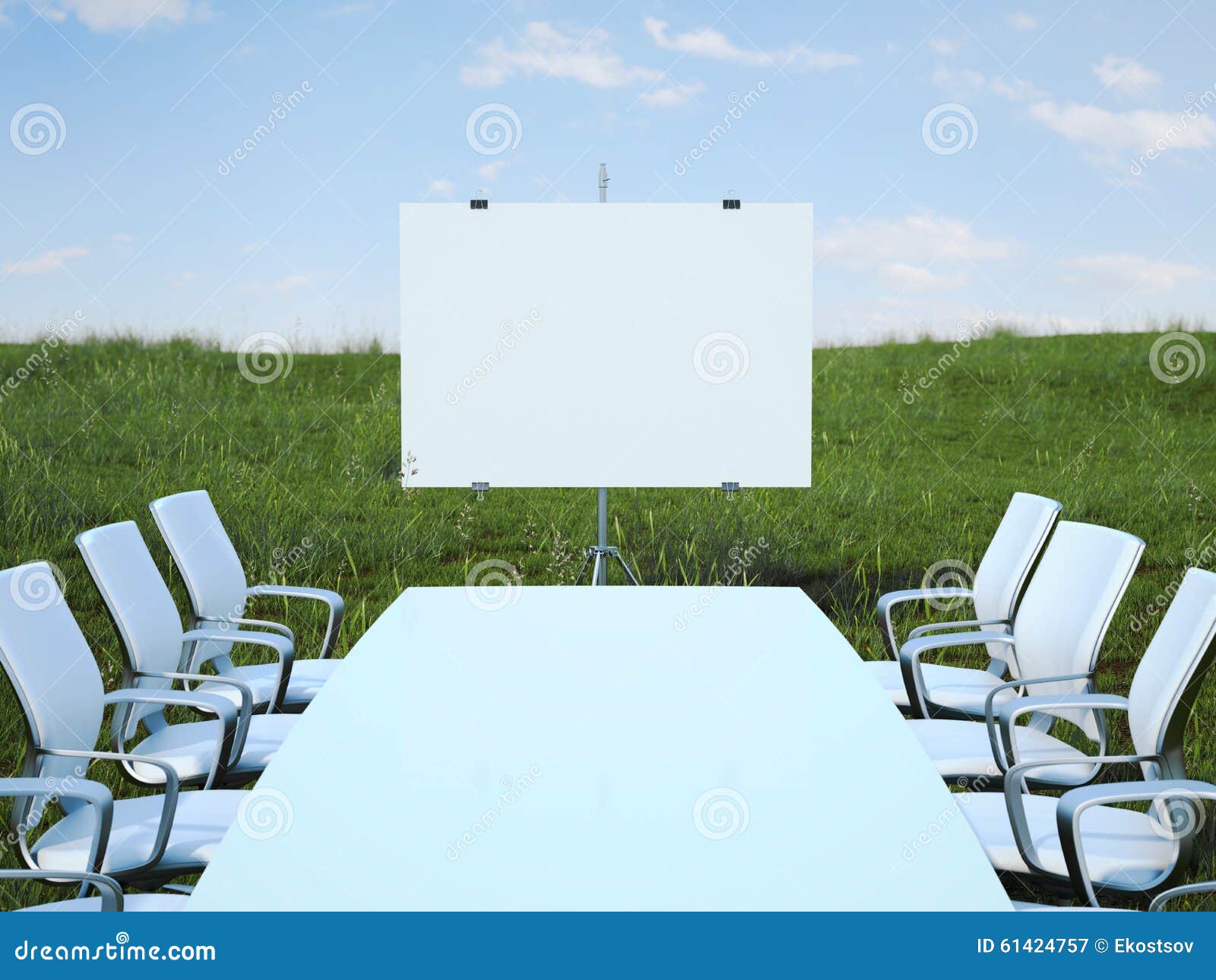 Conference Table with Chairs in the Green Field. 3d Rendering Stock ...