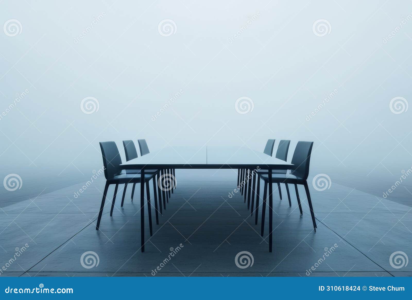 Conference Table and Chairs in the Morning Fog. 3D Rendering Stock ...