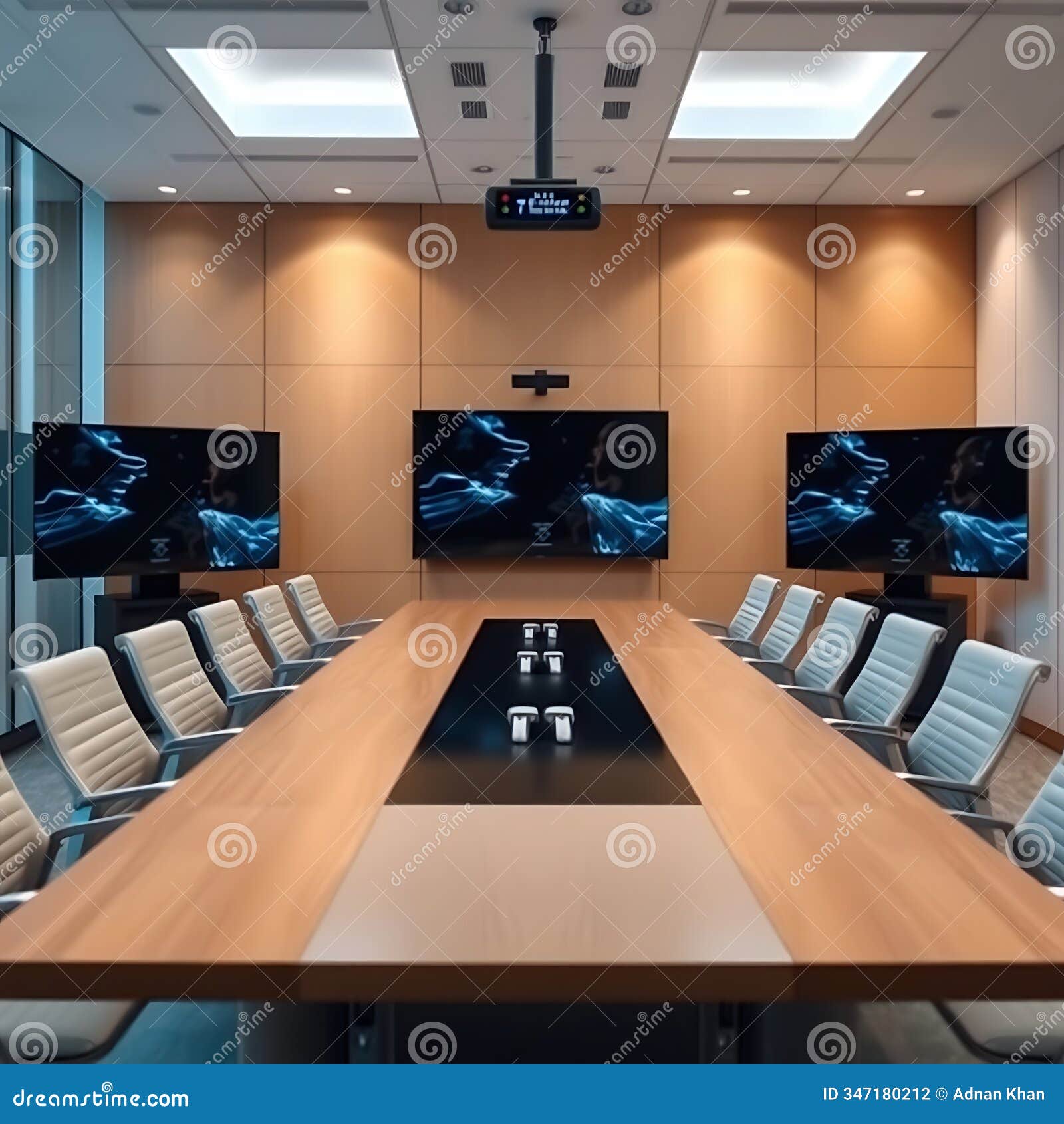 A Conference Table in a Modern High Tech Meeting Room with Multiple ...