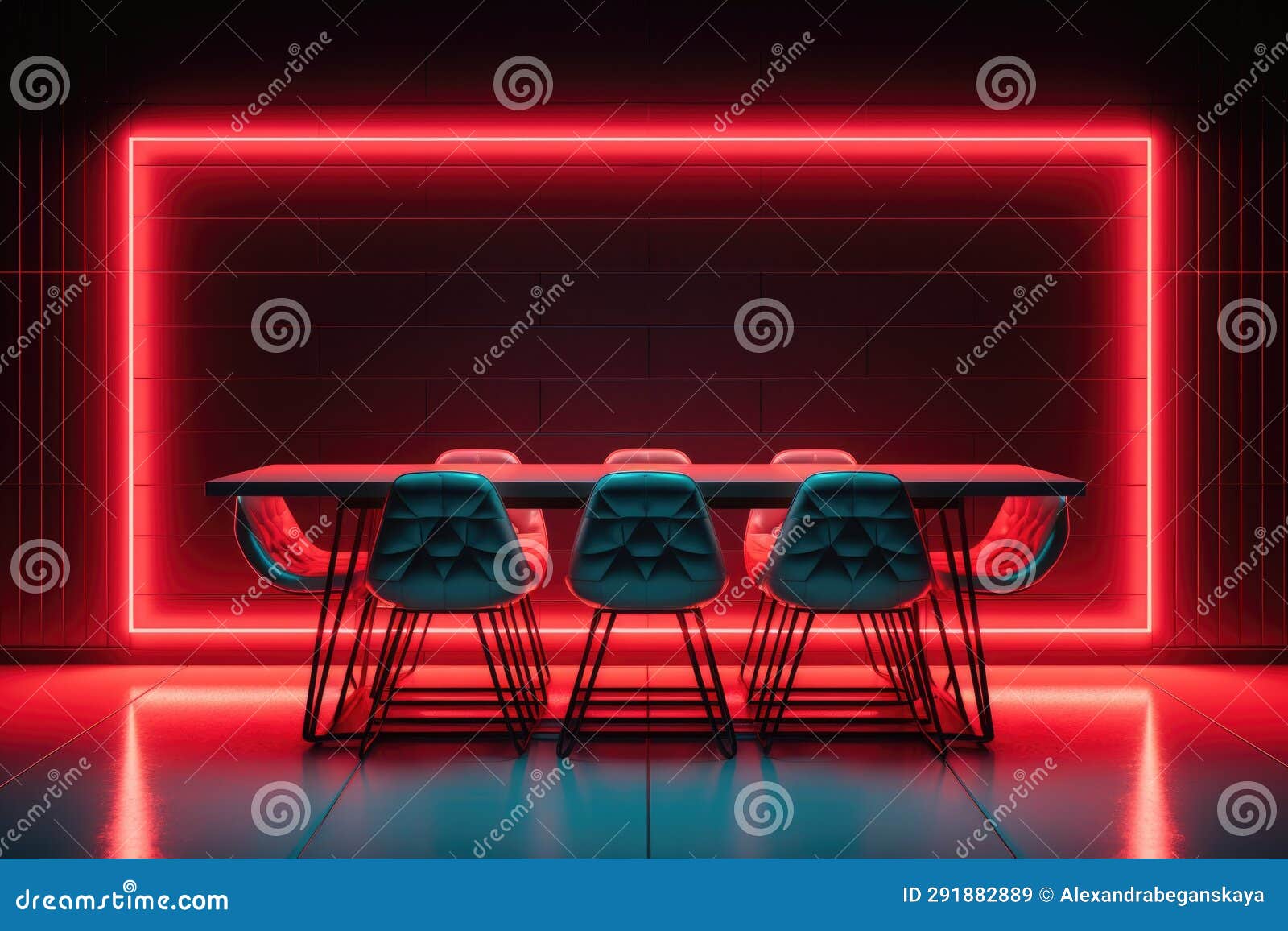 Conference Table with Red Neon Lighting in the Office Stock ...