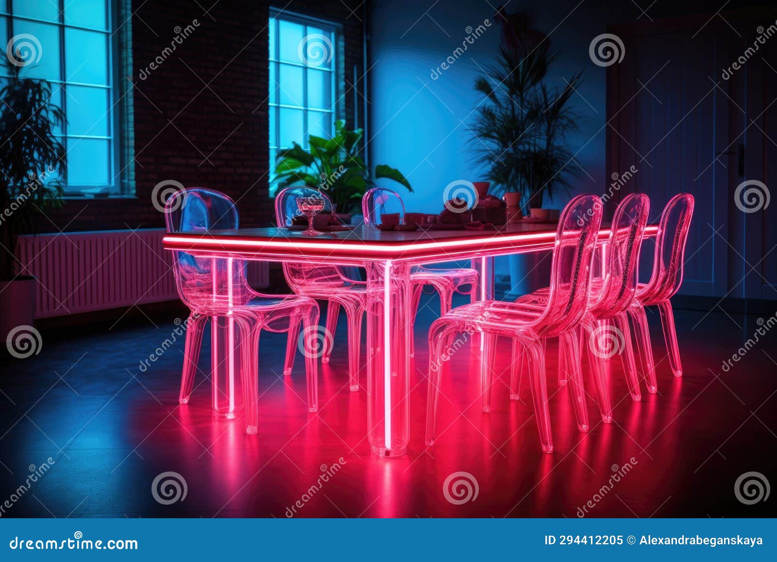 A Conference Table in a Room with Neon Lighting Stock Illustration ...