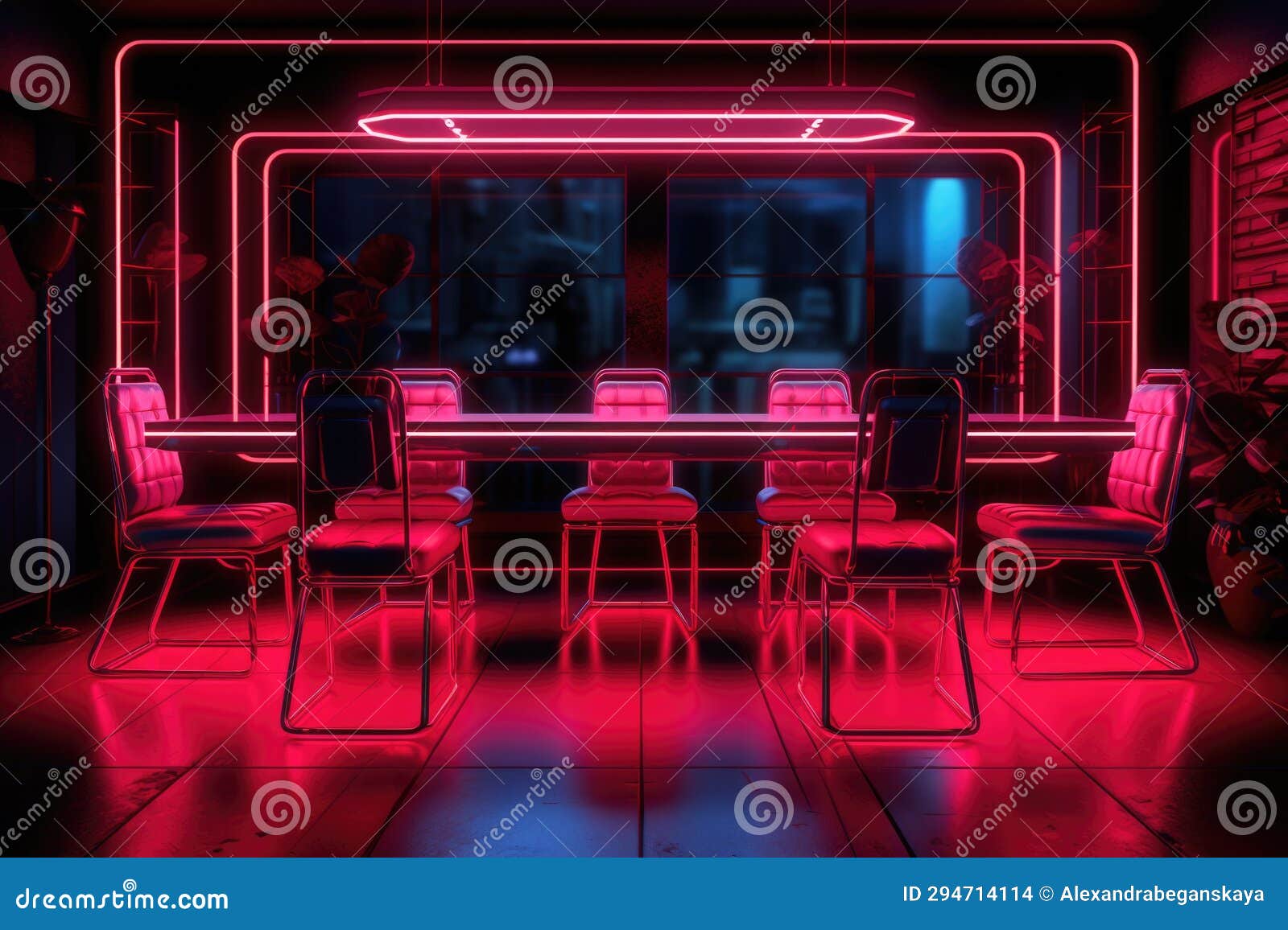 A Conference Table in a Room with Neon Lighting Stock Illustration ...