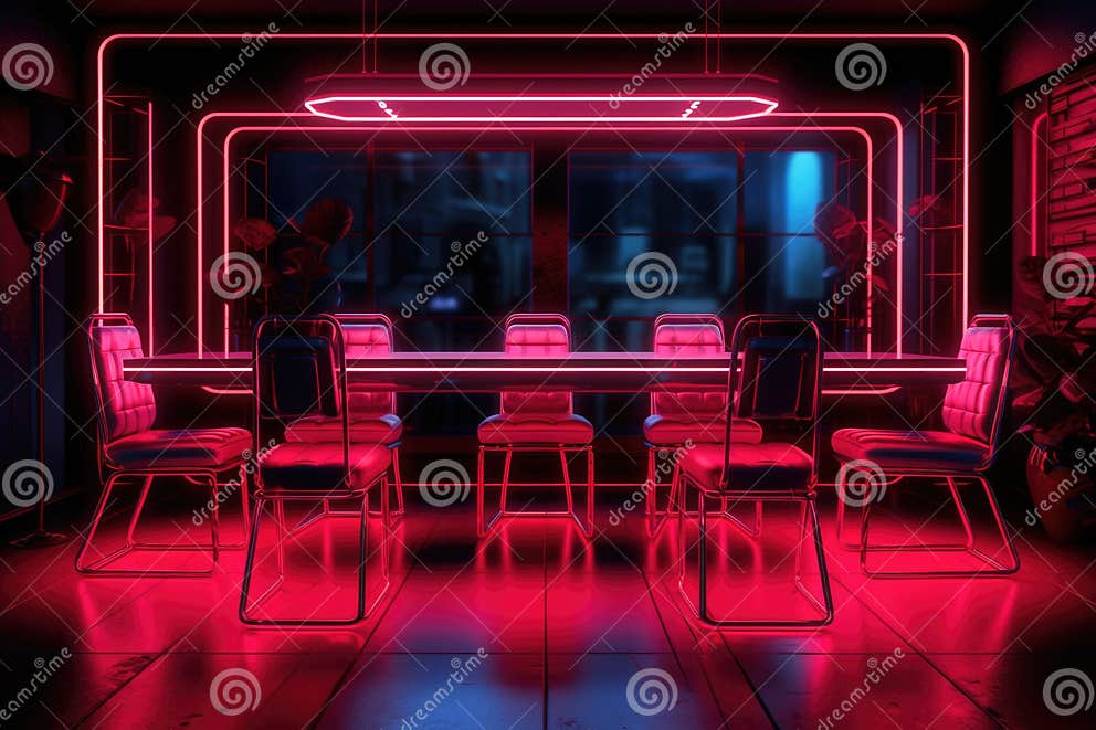 A Conference Table in a Room with Neon Lighting Stock Illustration ...