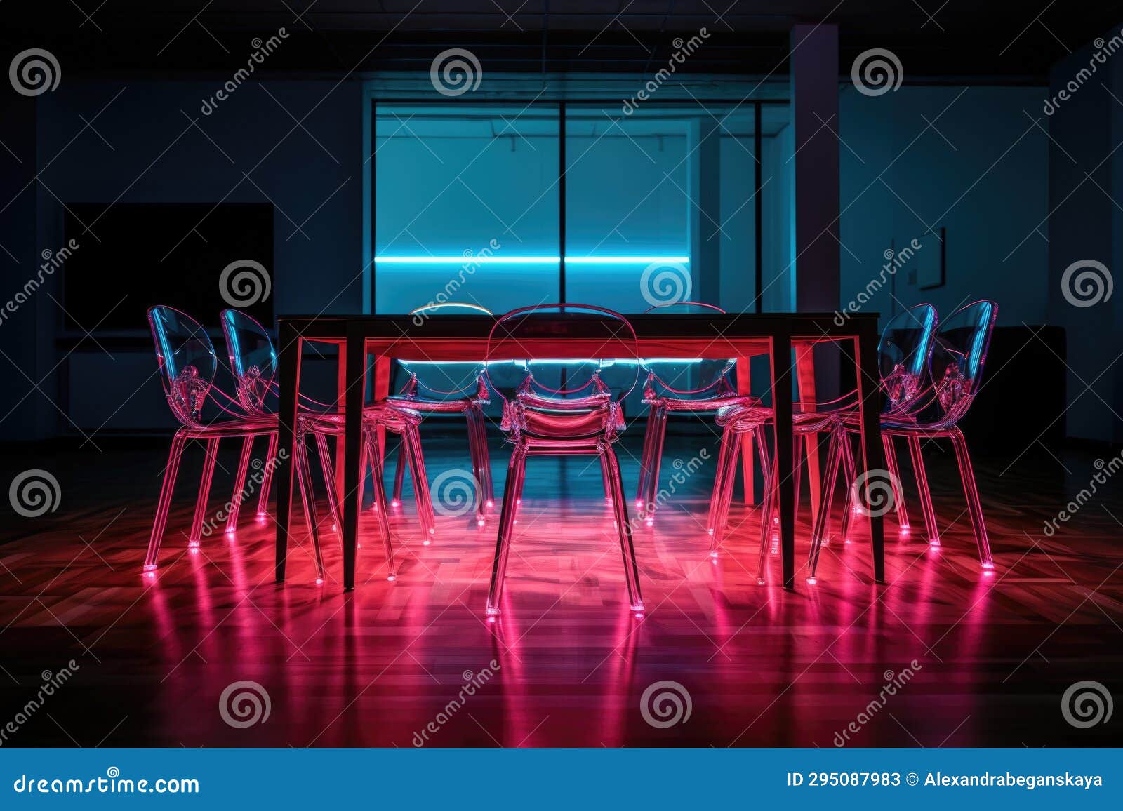 A Conference Table in a Room with Neon Lighting Stock Image - Image of ...