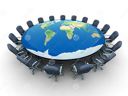 Conference Table with World Map Stock Illustration - Illustration of ...