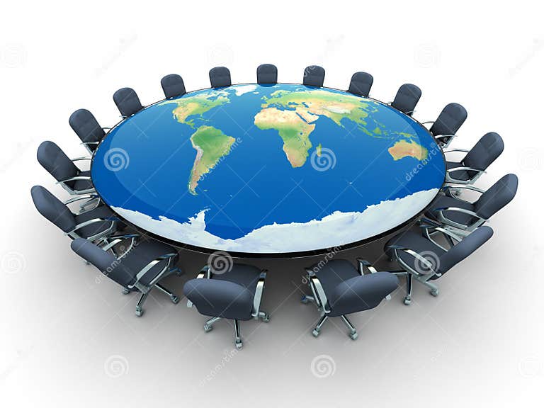 Conference Table with World Map Stock Illustration - Illustration of ...