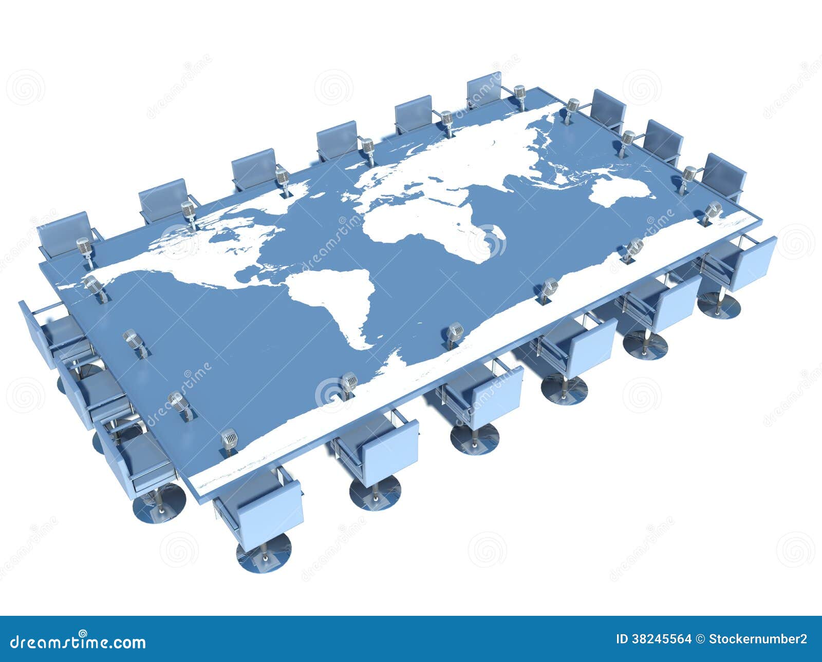 Conference Table with World Map Stock Illustration - Illustration of ...