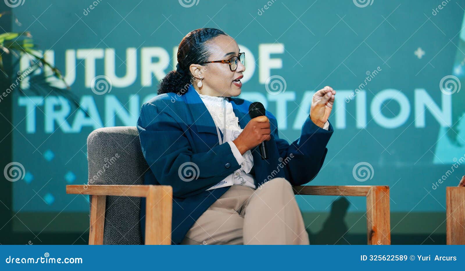 Conference, Woman and Speaker on Stage for Talk, Speech or Discussion ...