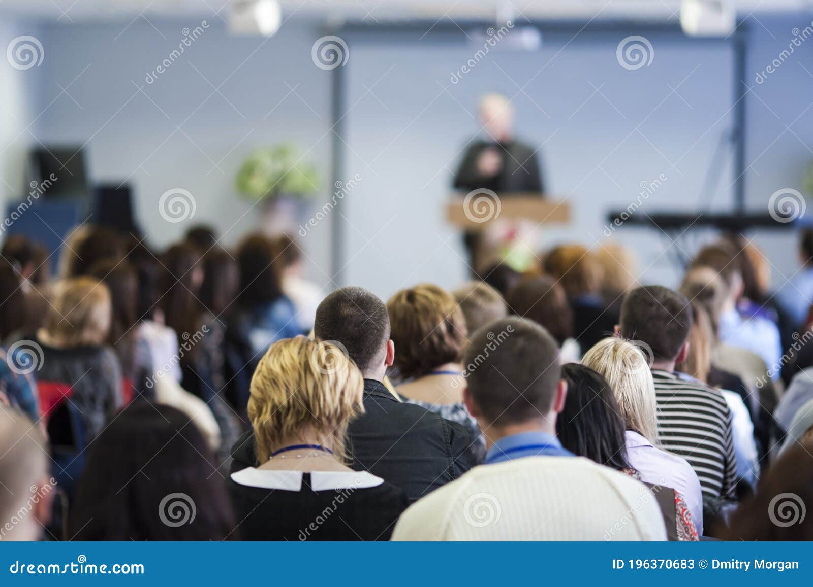 Conferences Concept. Male Lecturer Speaking in Front of the Audience ...