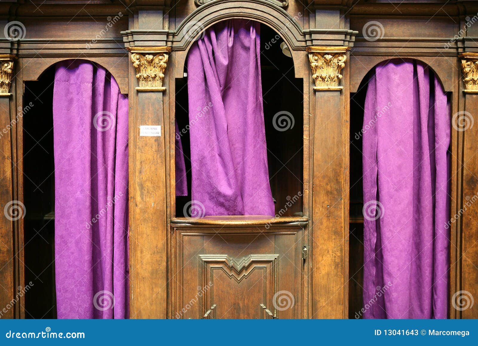 Confessional with Purple Curtains Stock Image - Image of christianity ...