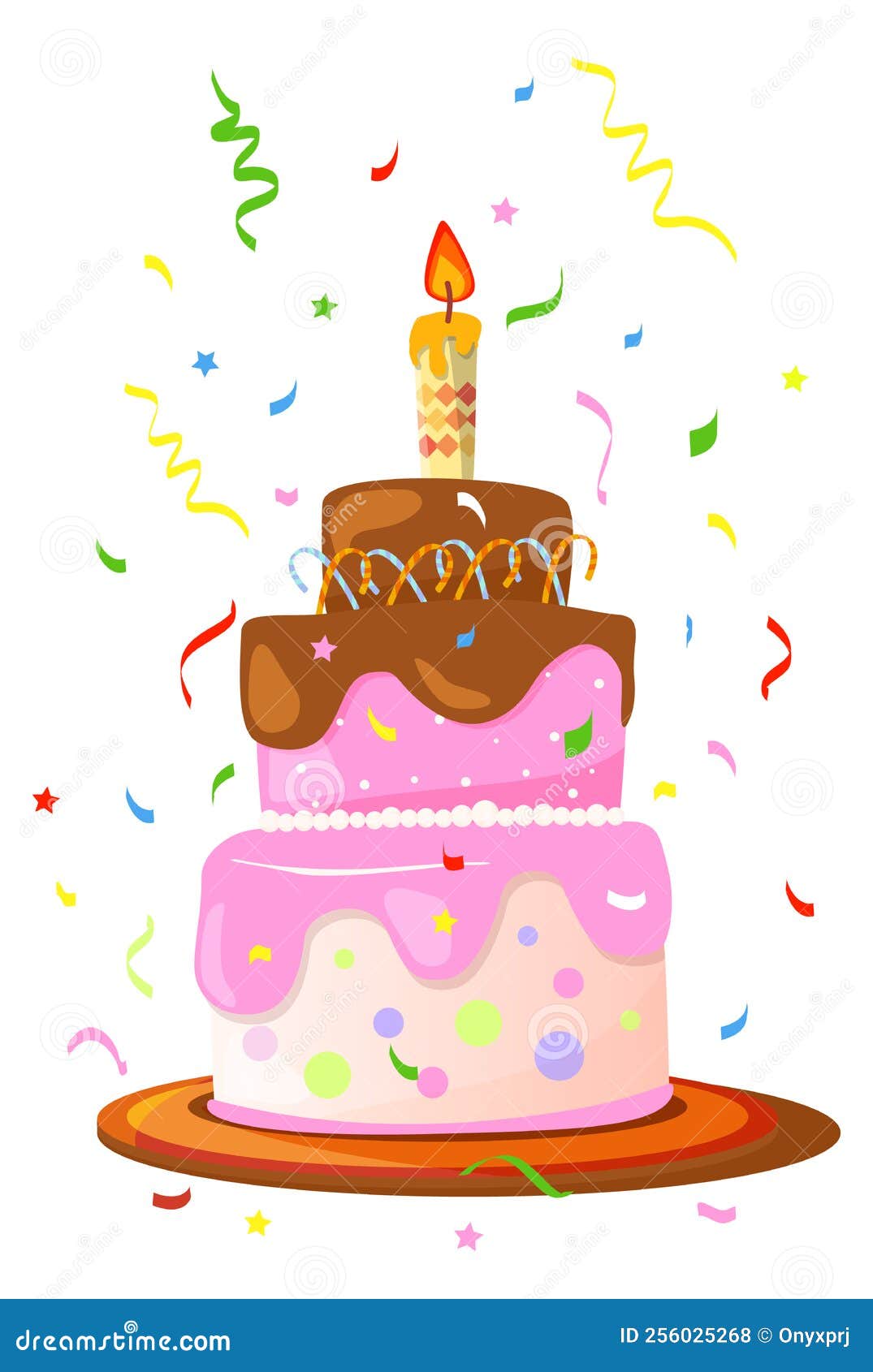 Confetti Falling on Birthday Cake. Fun Surprise Celebration Stock ...