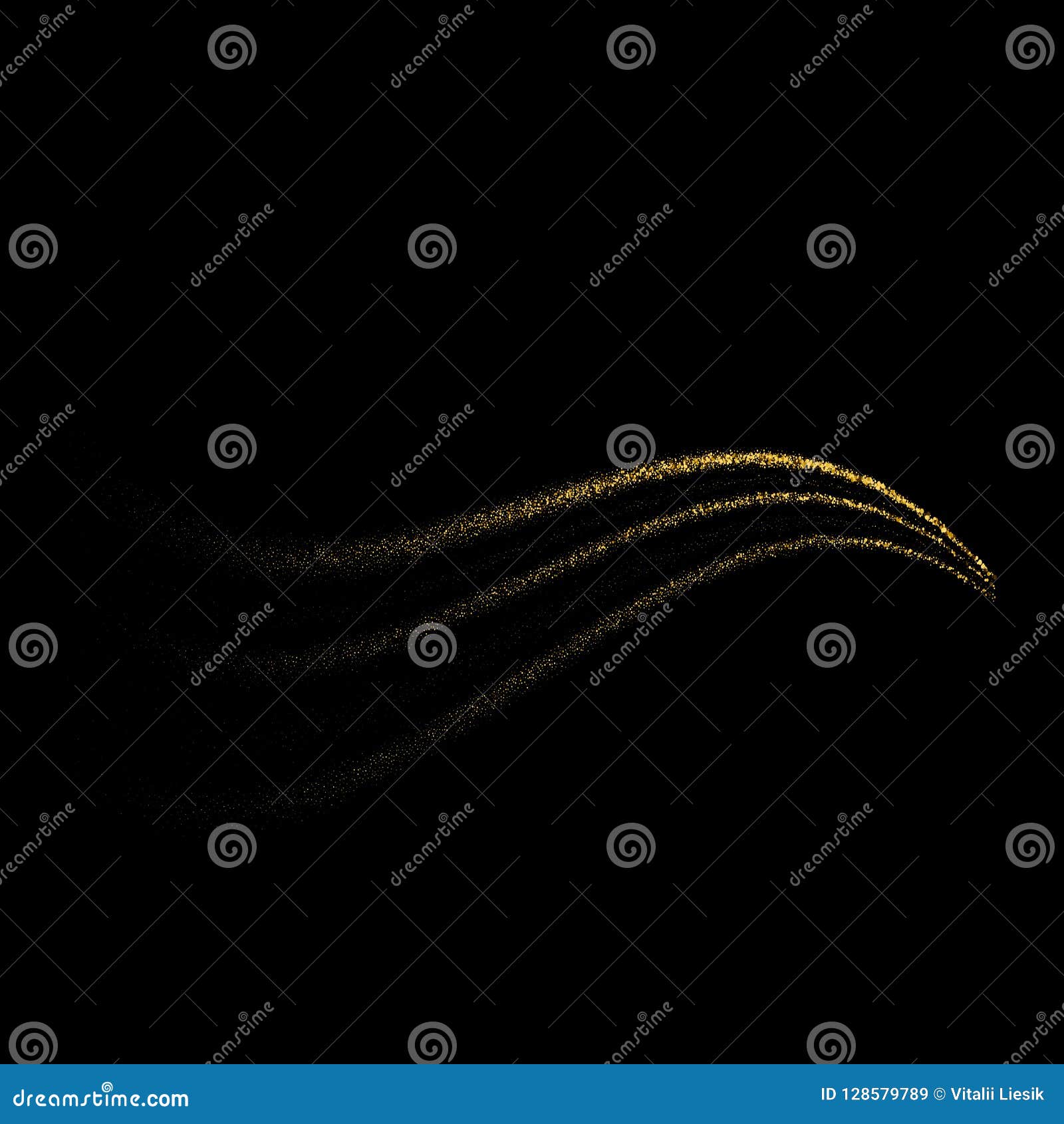 Confetti Glittering Wave. Vector Golden Sparkling Comet Tail on Black ...