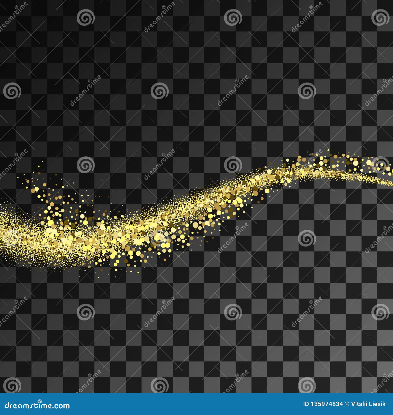 Confetti Glittering Wave. Vector Golden Sparkling Comet Tail on Black ...