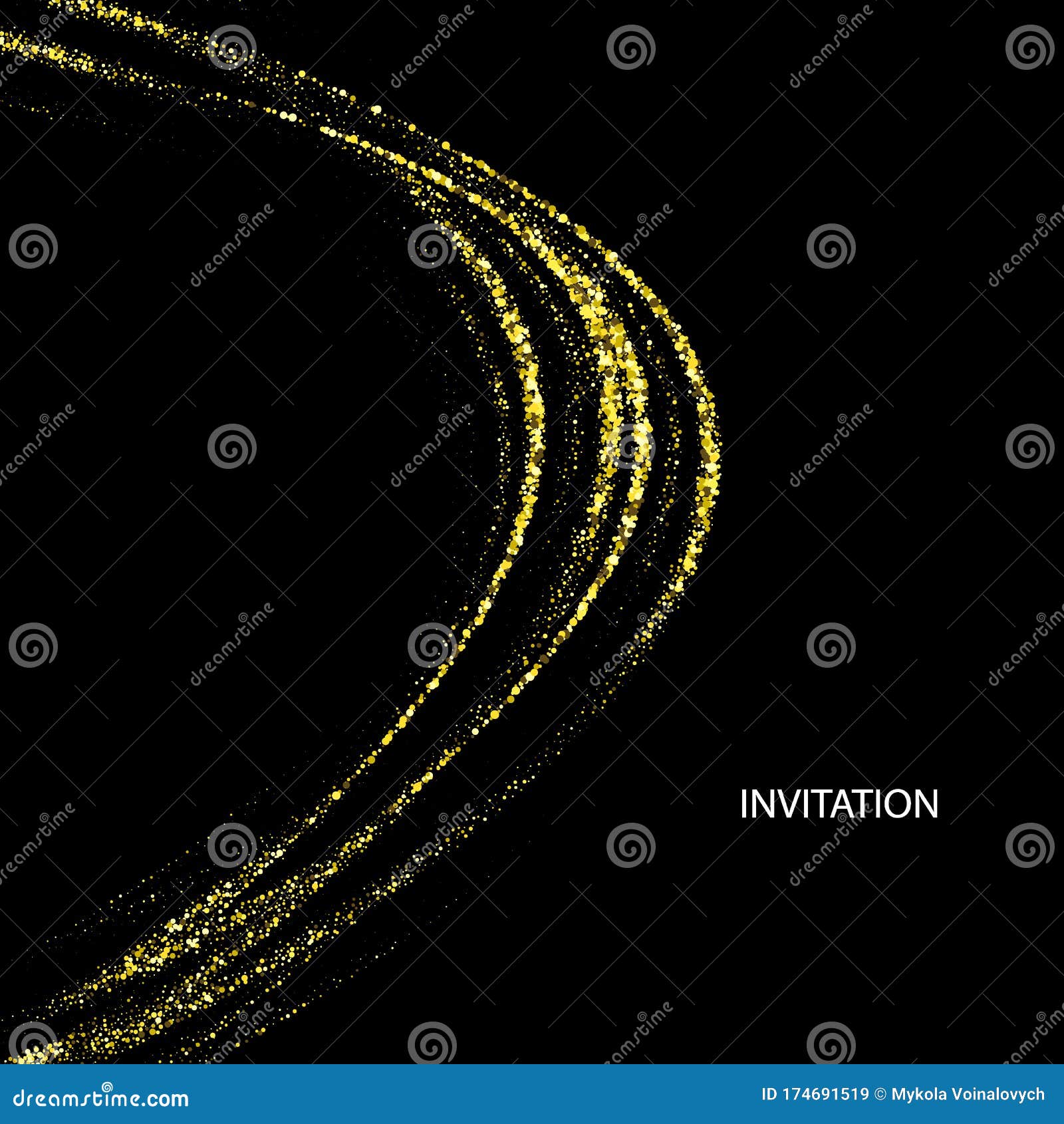 Confetti Glittering Wave. Vector Golden Sparkling Comet Tail on Black ...