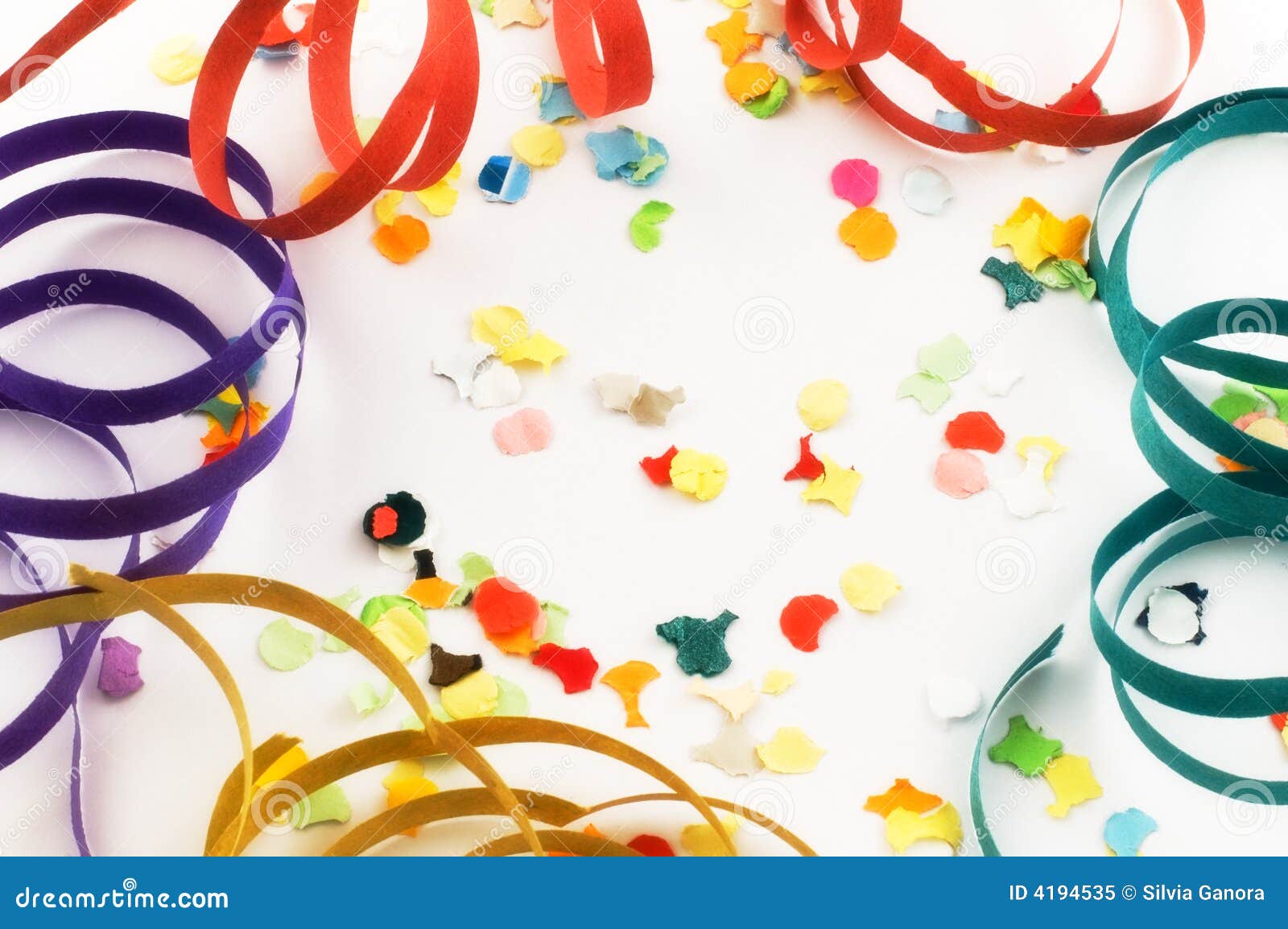 Confetti and streamers stock image. Image of party, white - 4194535