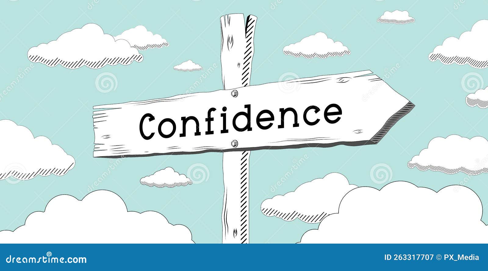 Confidence - Outline Signpost with One Arrow Stock Illustration ...