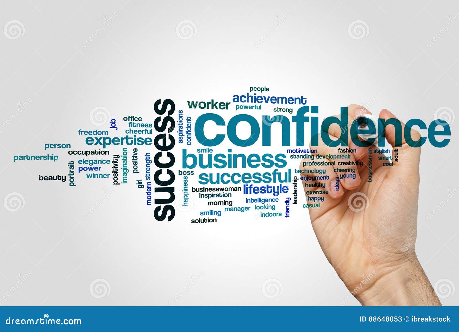 Confidence Word Cloud Concept on Grey Background Stock Illustration ...