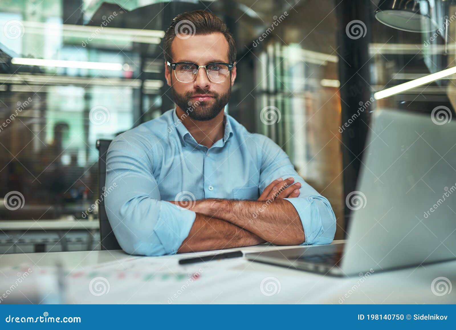 Confidence Young Bearded Businessman In Eyeglasses And Formal Wear