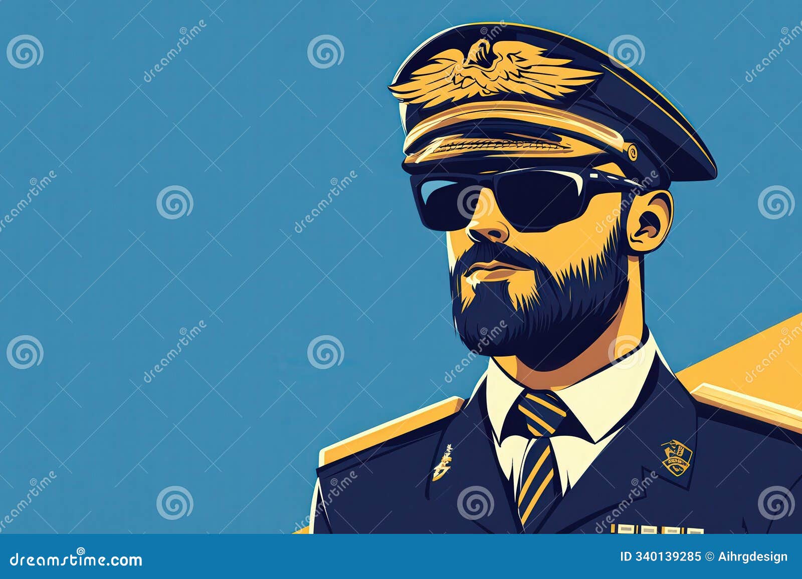 A Confident Airline Pilot in a Stylish Uniform Stands Against a Bright ...