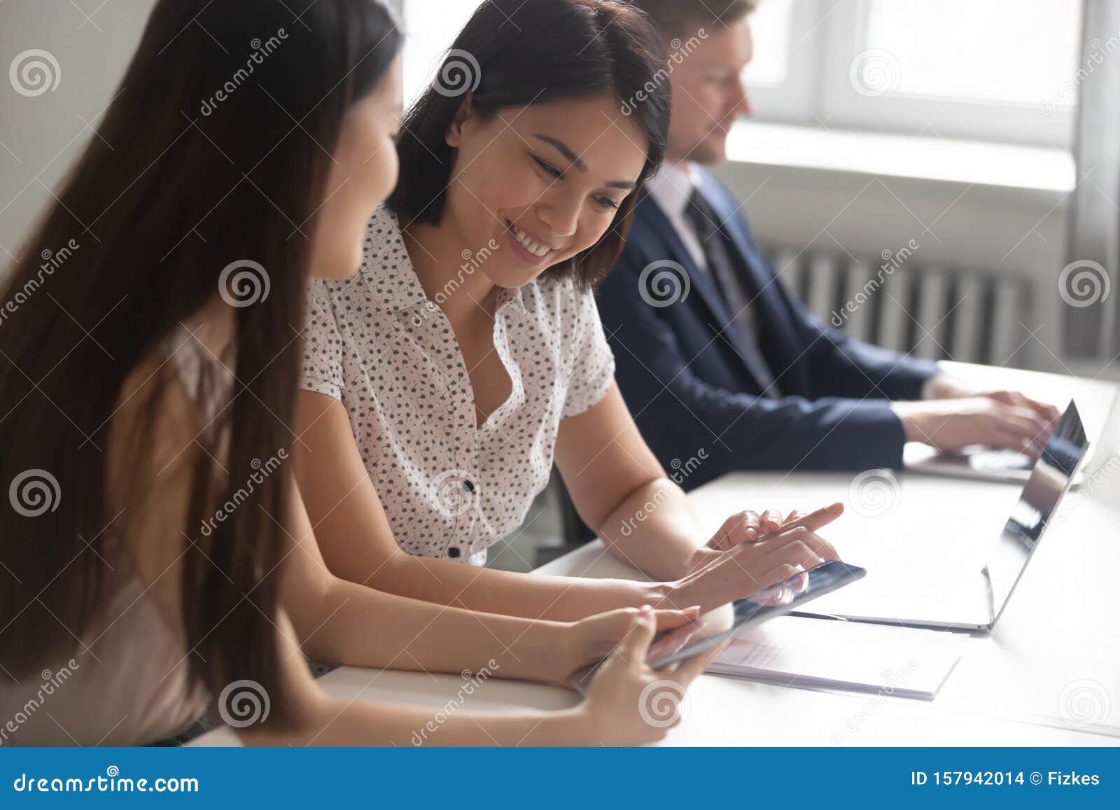 Confident Asian Mentor Helping Korean Intern or New Worker. Stock Photo ...