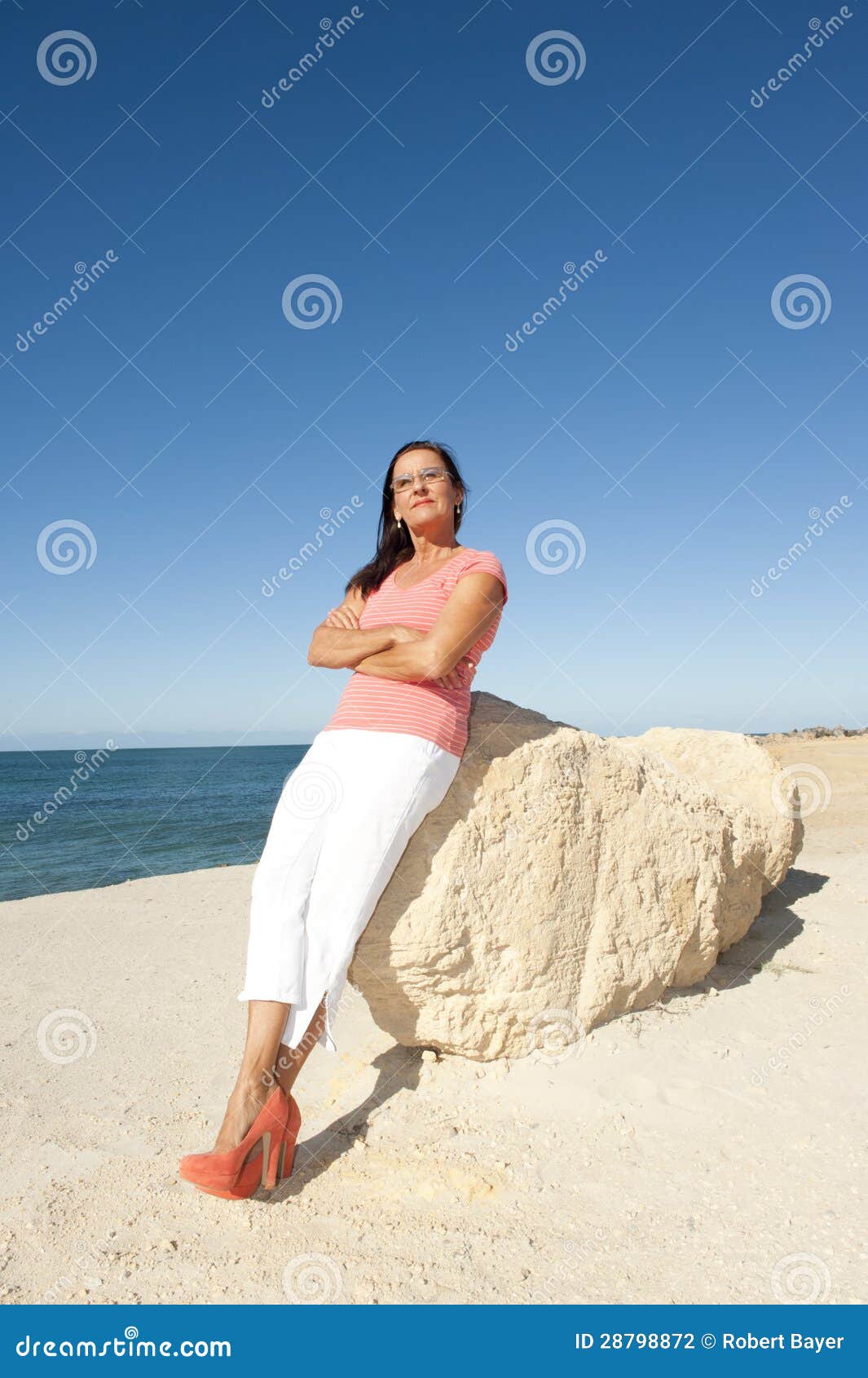 Confident Attractive Mature Woman Beach Stock Photo - Image of female ...