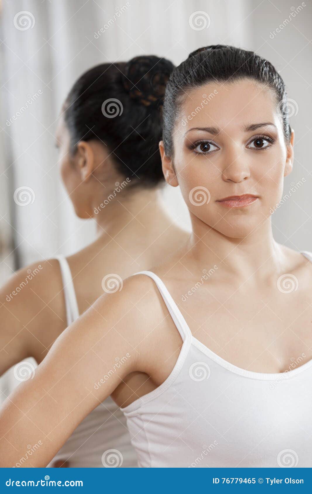 Confident Ballet Dancer Against Mirror at Studio Stock Image - Image of ...