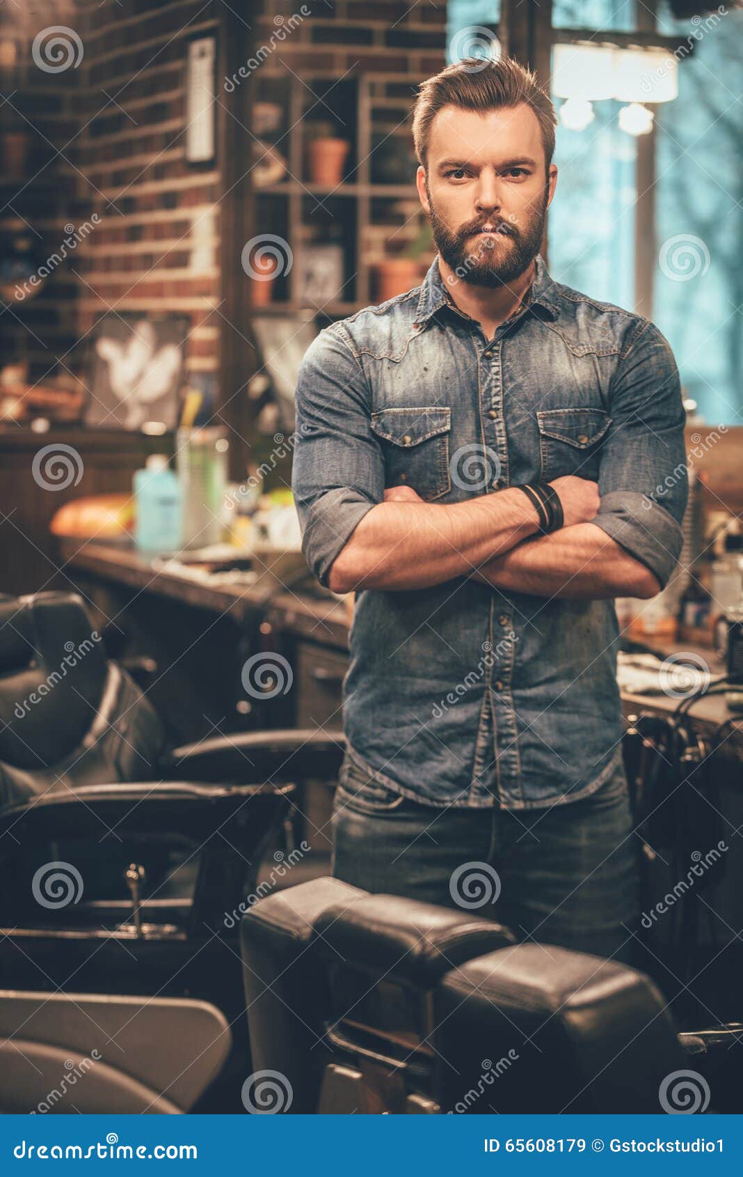 Confident barber expert. stock image. Image of jeans - 65608179 Confident barber expert. stock image. Image of jeans - 65608179