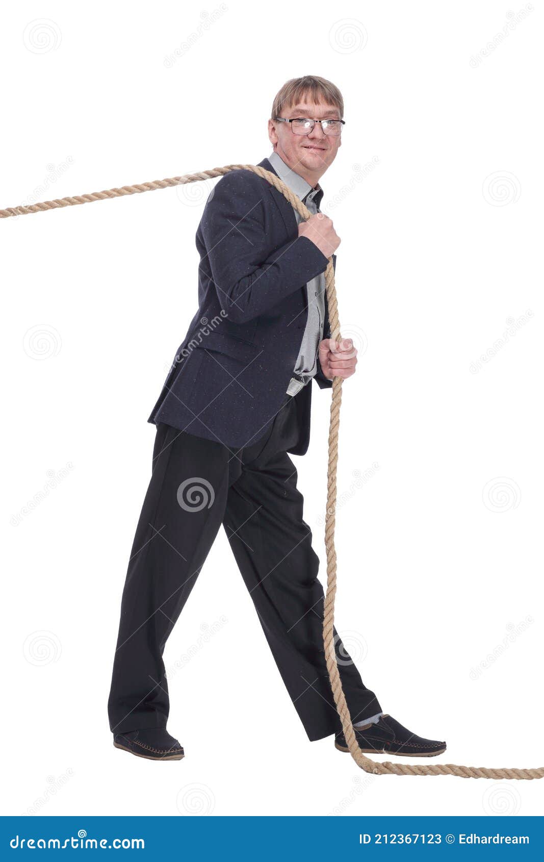 Confident Business Man Is Pulling Someone On A Rope. Stock Image ...