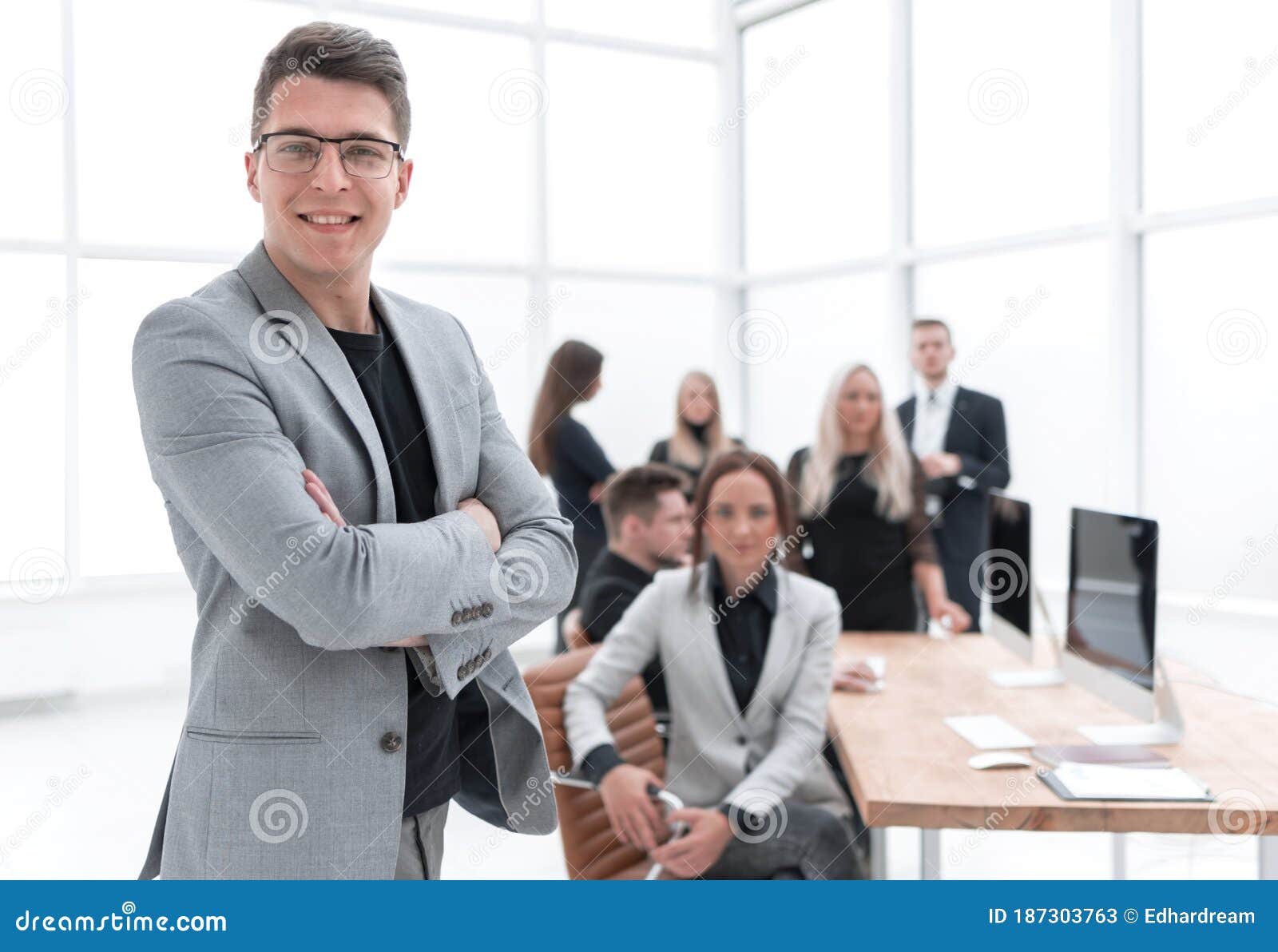 Confident Business Man Standing in the Office Stock Image - Image of ...