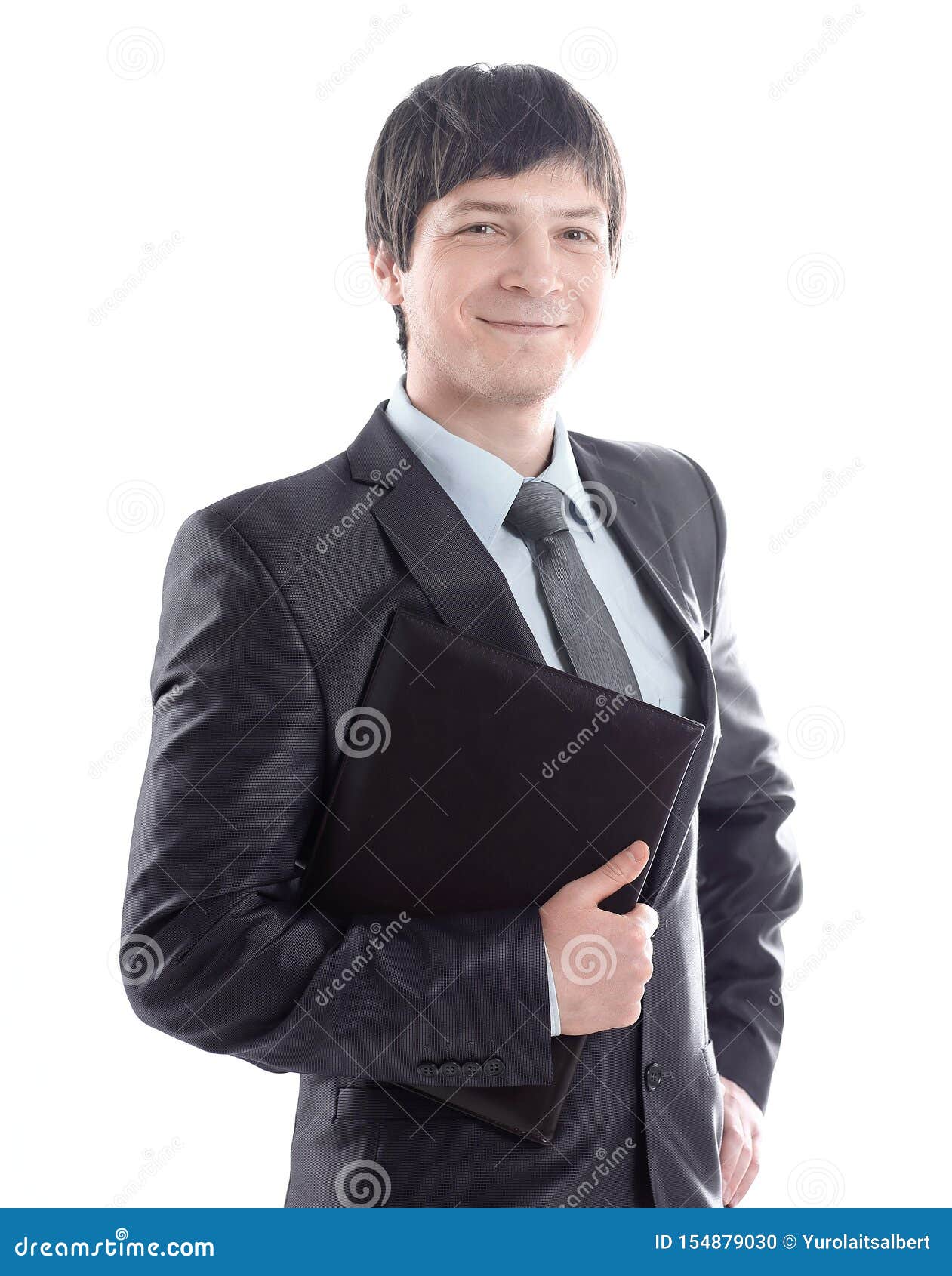 Confident Businessman With Clipboard Isolated On White Background Stock