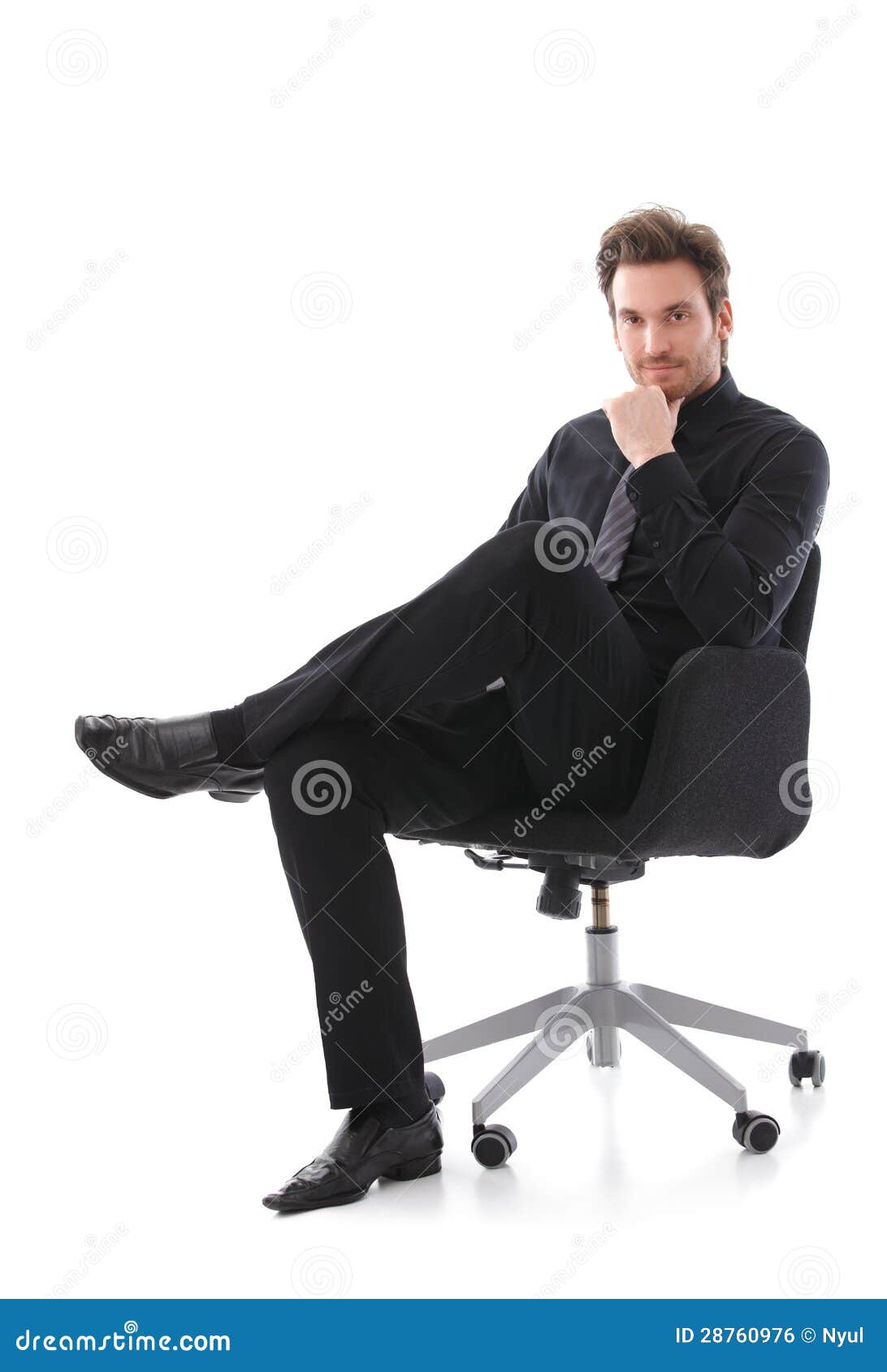 Confident Businessman Sitting on Chair Smiling Stock Photo - Image of ...