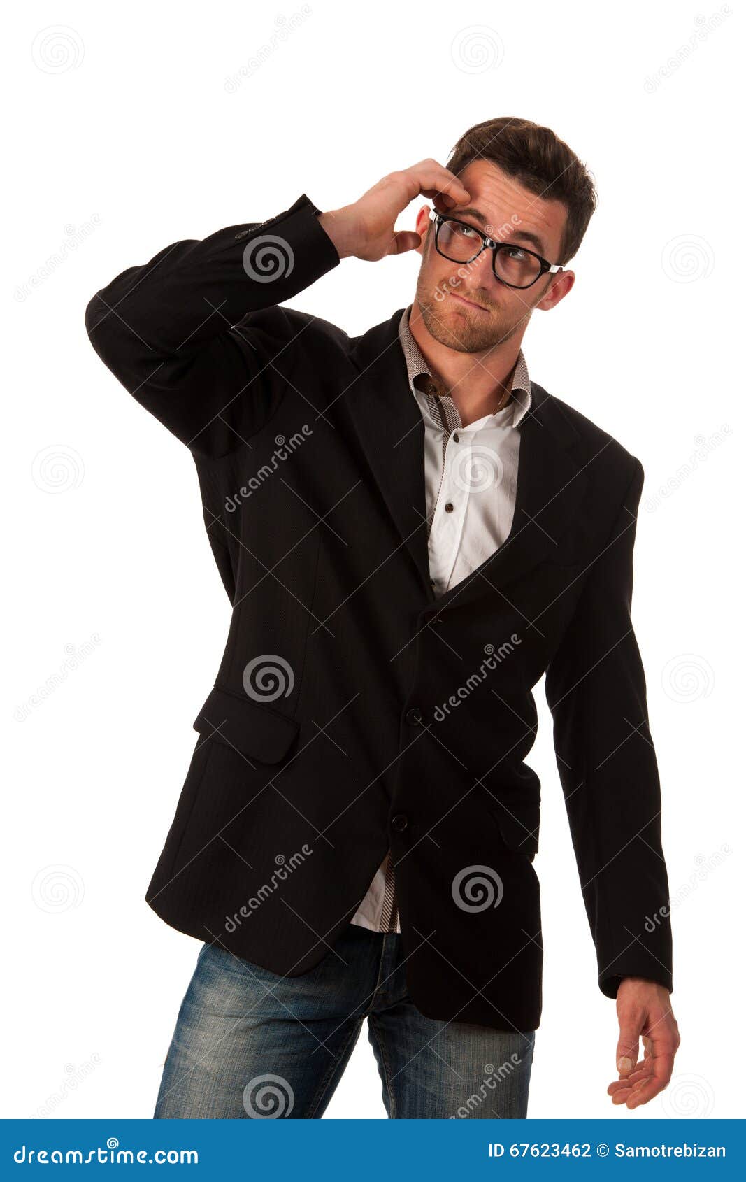 Confident Businessman Standing Thinking, Searching Solution. Con Stock ... Confident Businessman Standing Thinking, Searching Solution. Con Stock ...