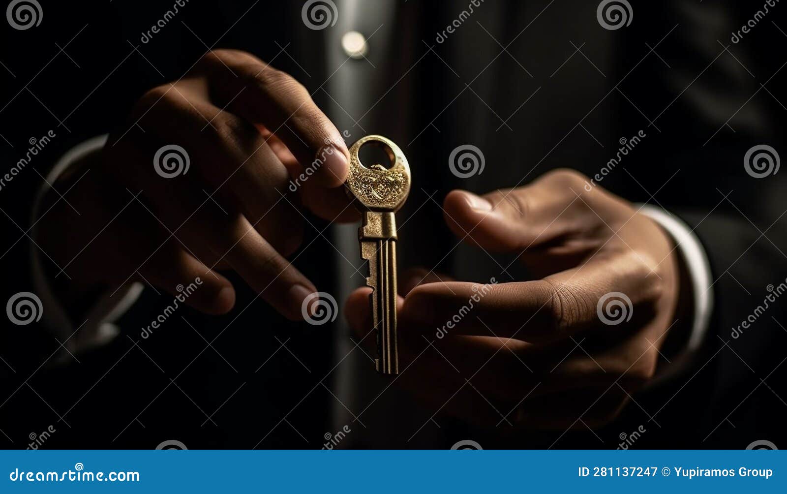 Confident Businessman Unlocking Success with Elegant House Key Indoors ...